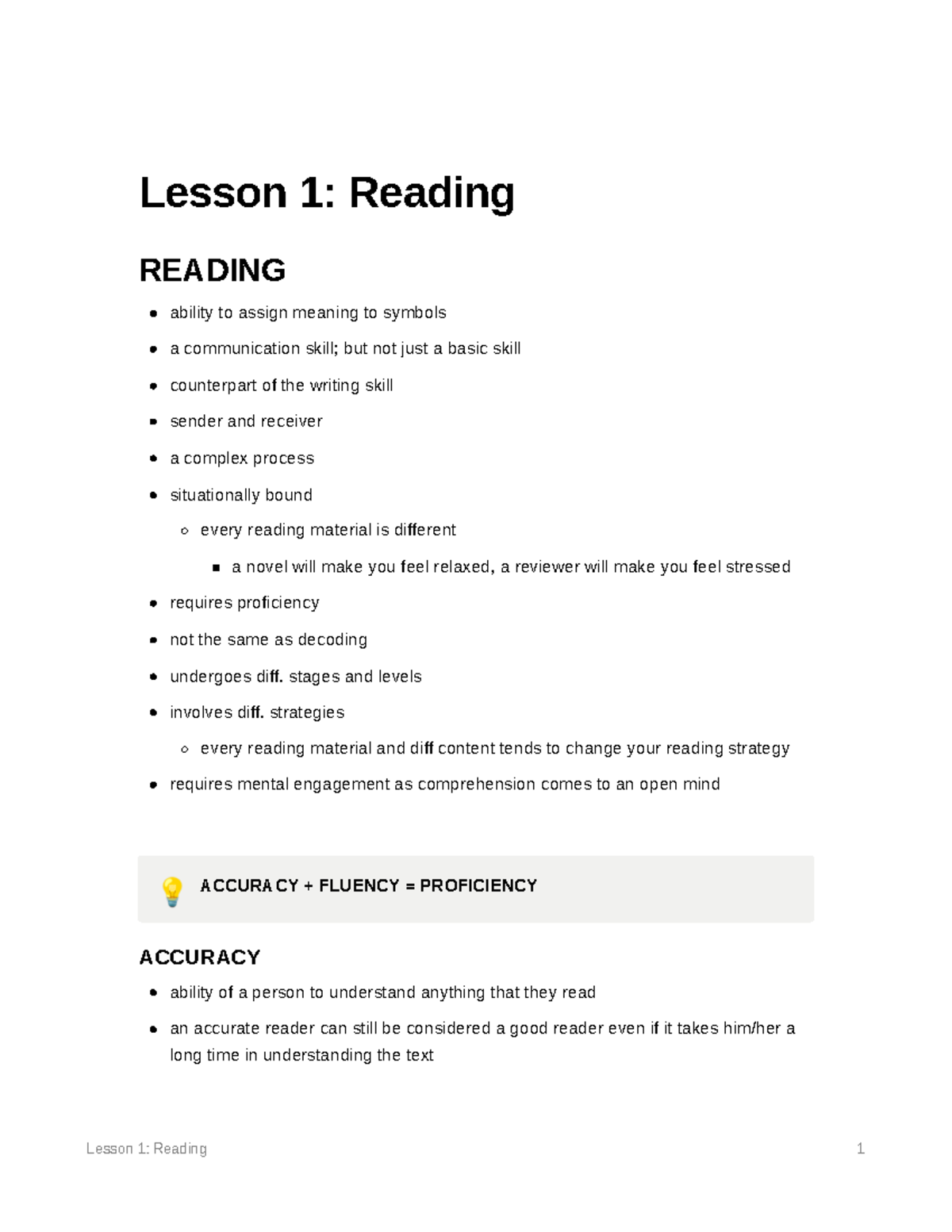Open Lesson 1 Reading - notes shs - Lesson 1 : Reading READING ability ...
