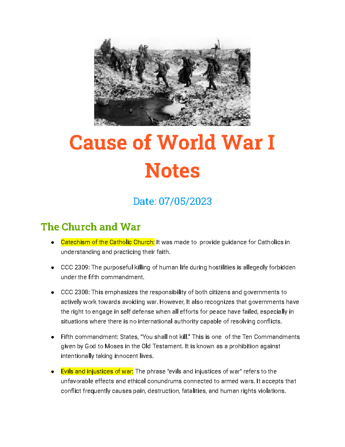 Causes of World War I Notes - Cause of World War I Notes Date: 07/05 ...