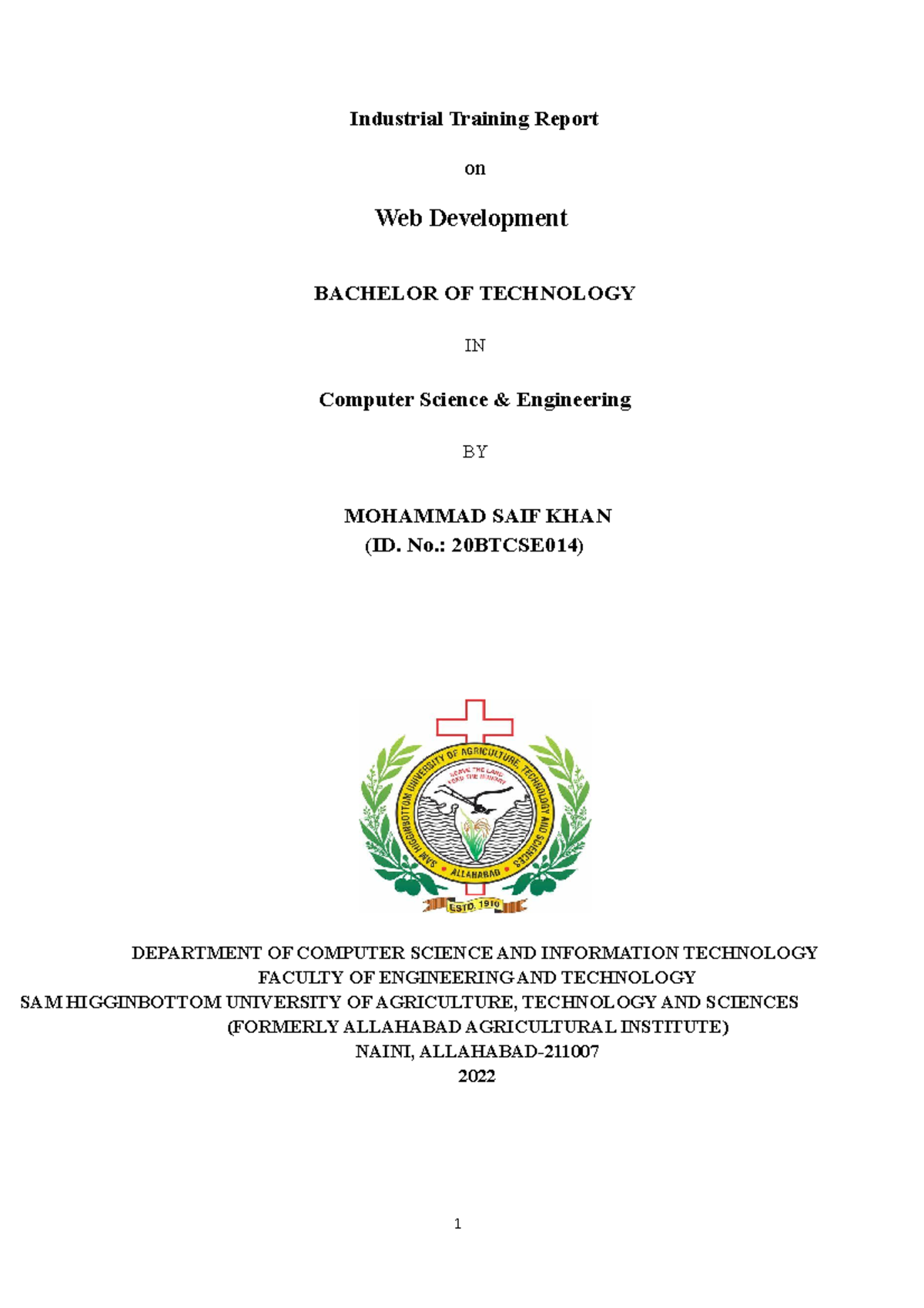 Training Report Ayush word - 1 Industrial Training Report on Web ...