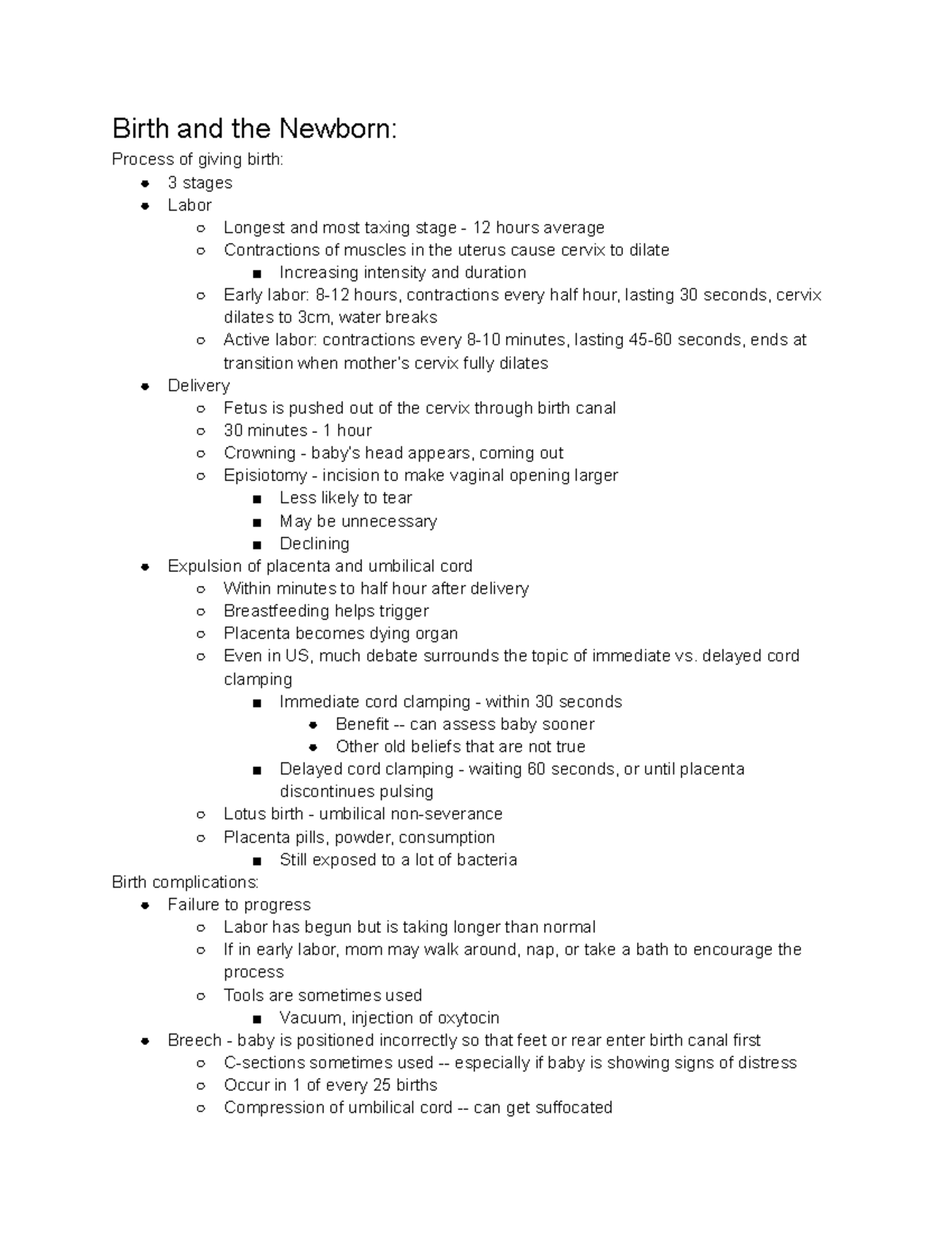 Developmental - Ch. 3 - Birth and the Newborn: Process of giving birth ...