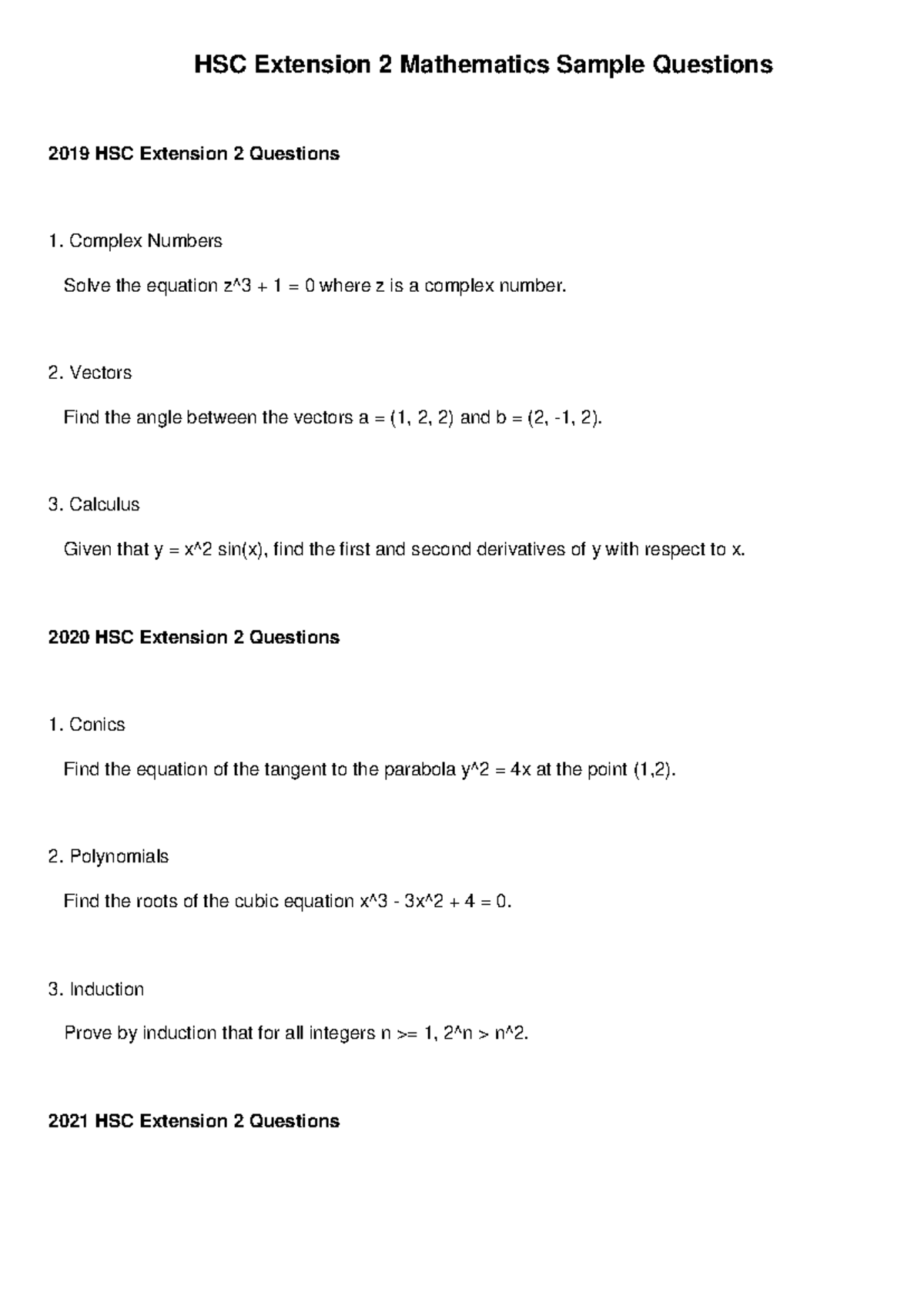HSC Extension 2 Questions final - HSC Extension 2 Mathematics Sample ...