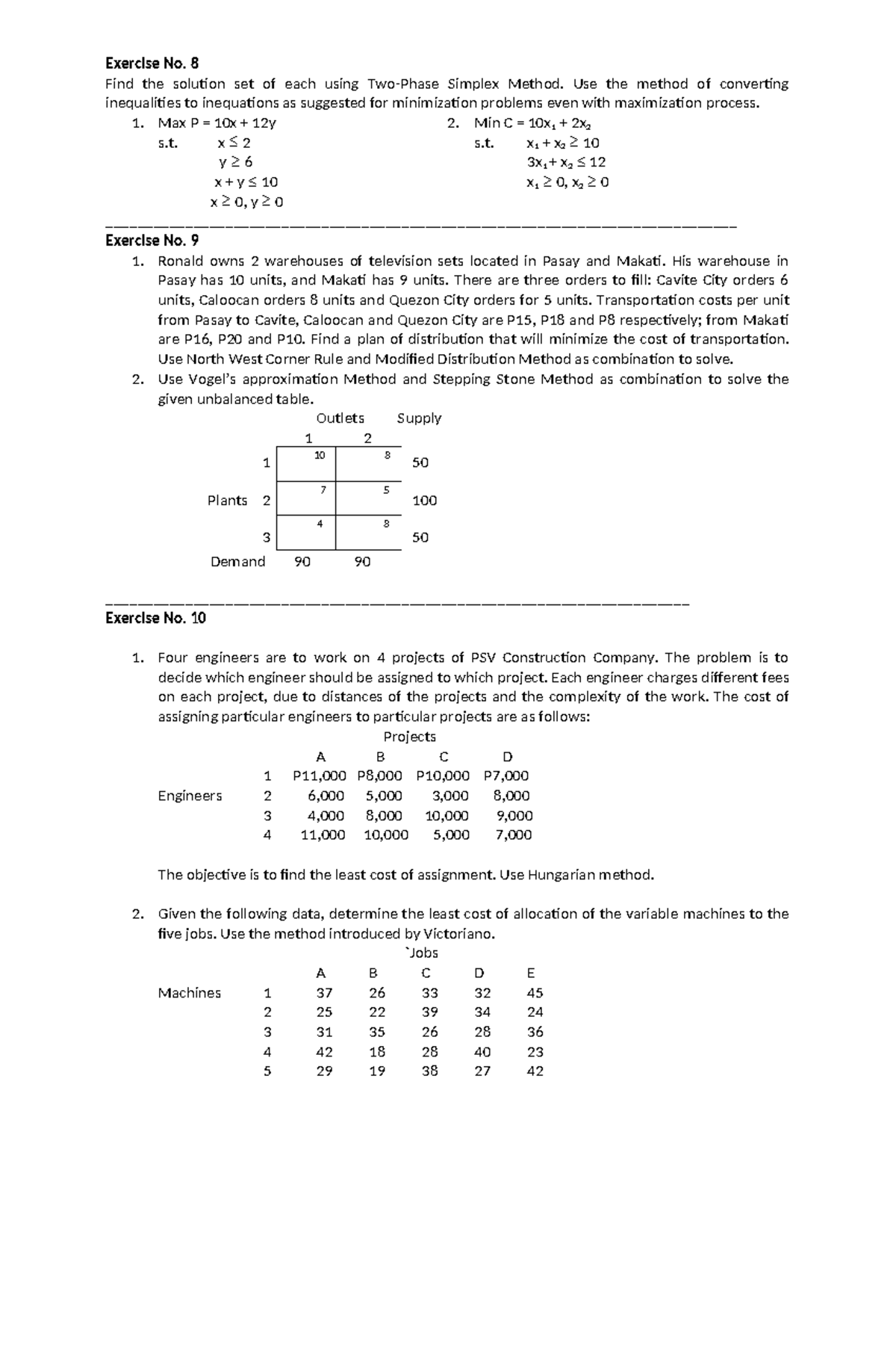 Math 250 2024 exercises 8 to 11 - Exercise No. 8 Find the solution set ...