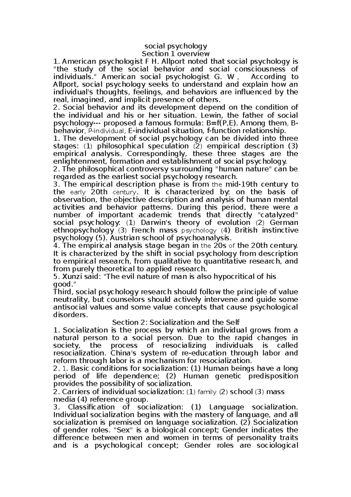 PSY 152 Section 1-7 Summary - social psychology Section 1 overview ...