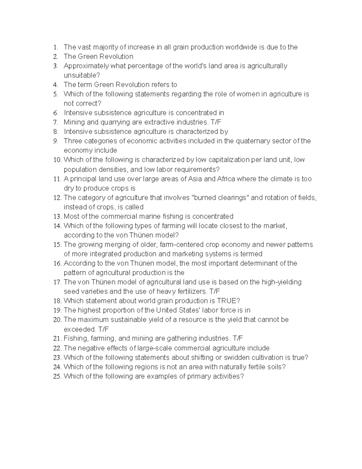 Agriculture and Primary Activities quiz questions - The vast majority ...