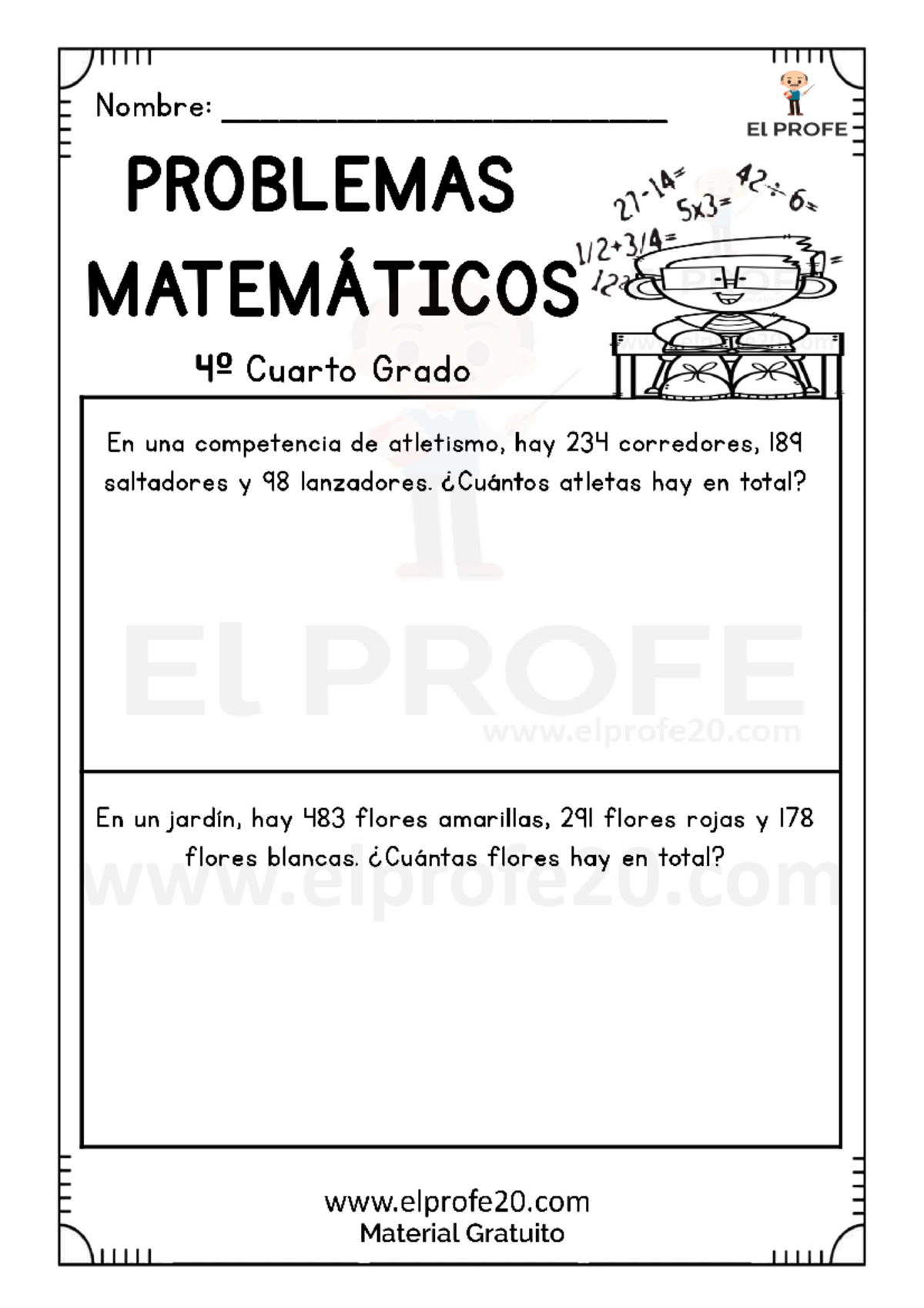 Cuadernillo de problemas matemáticos para cuarto grado elprofe 20 ...