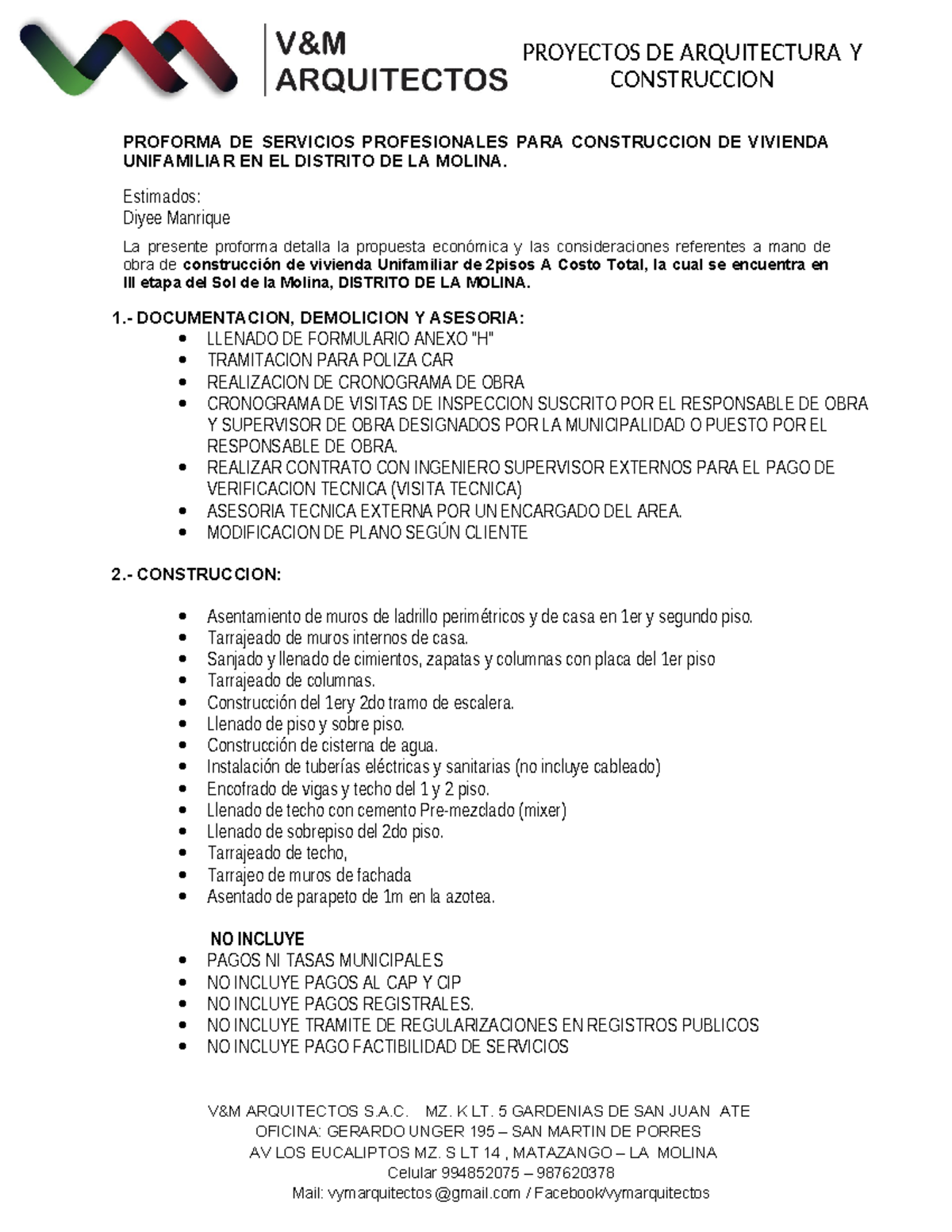 Proforma DE Construccion - PROYECTOS DE ARQUITECTURA Y CONSTRUCCION V&M ...