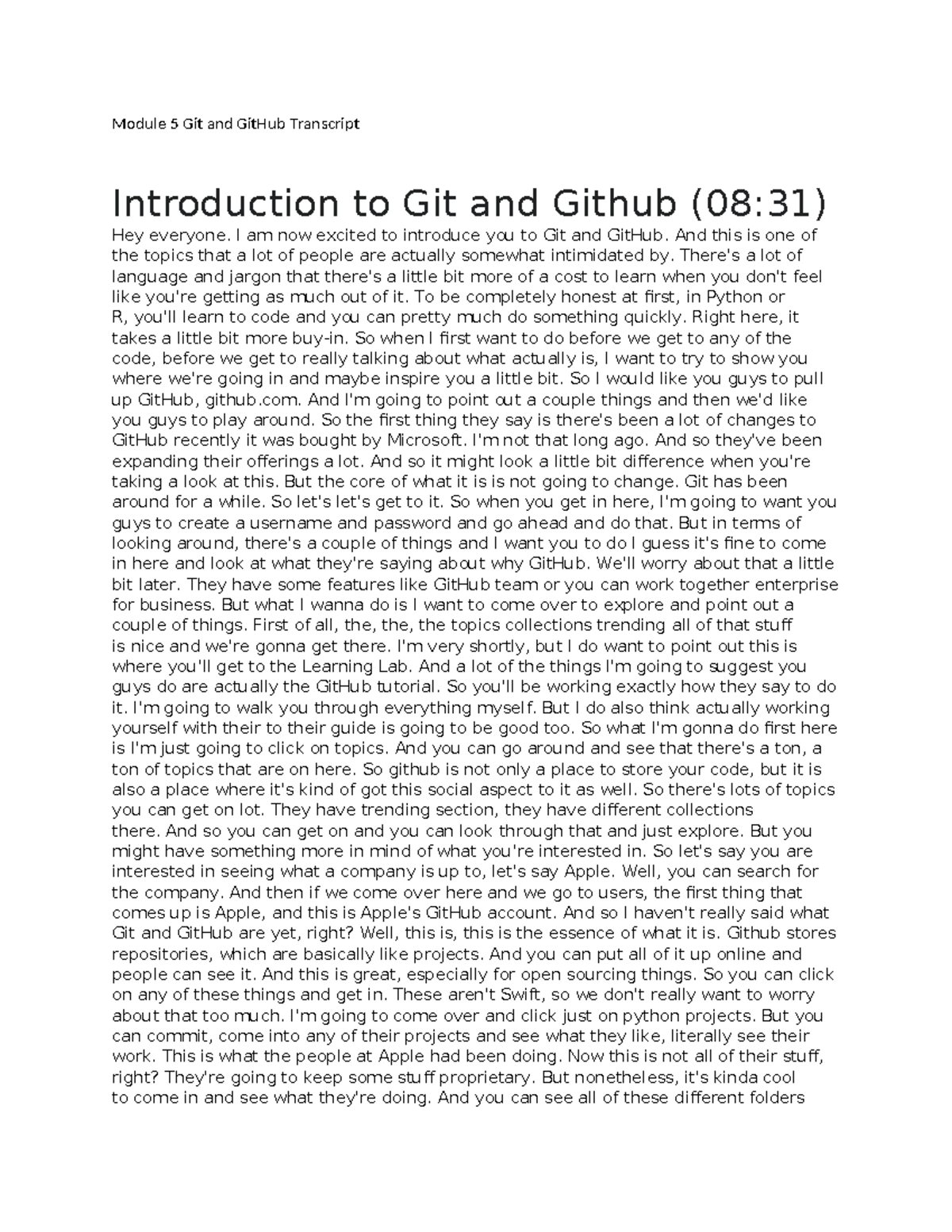 Module 5 Git And Git Hub Transcript Module 5 Git And Github 2016