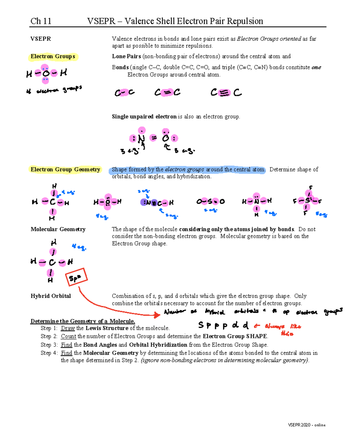 Chemistry 152 Chapter 11 Notes - Ch 11 VSEPR 3 Valence Shell Electron ...