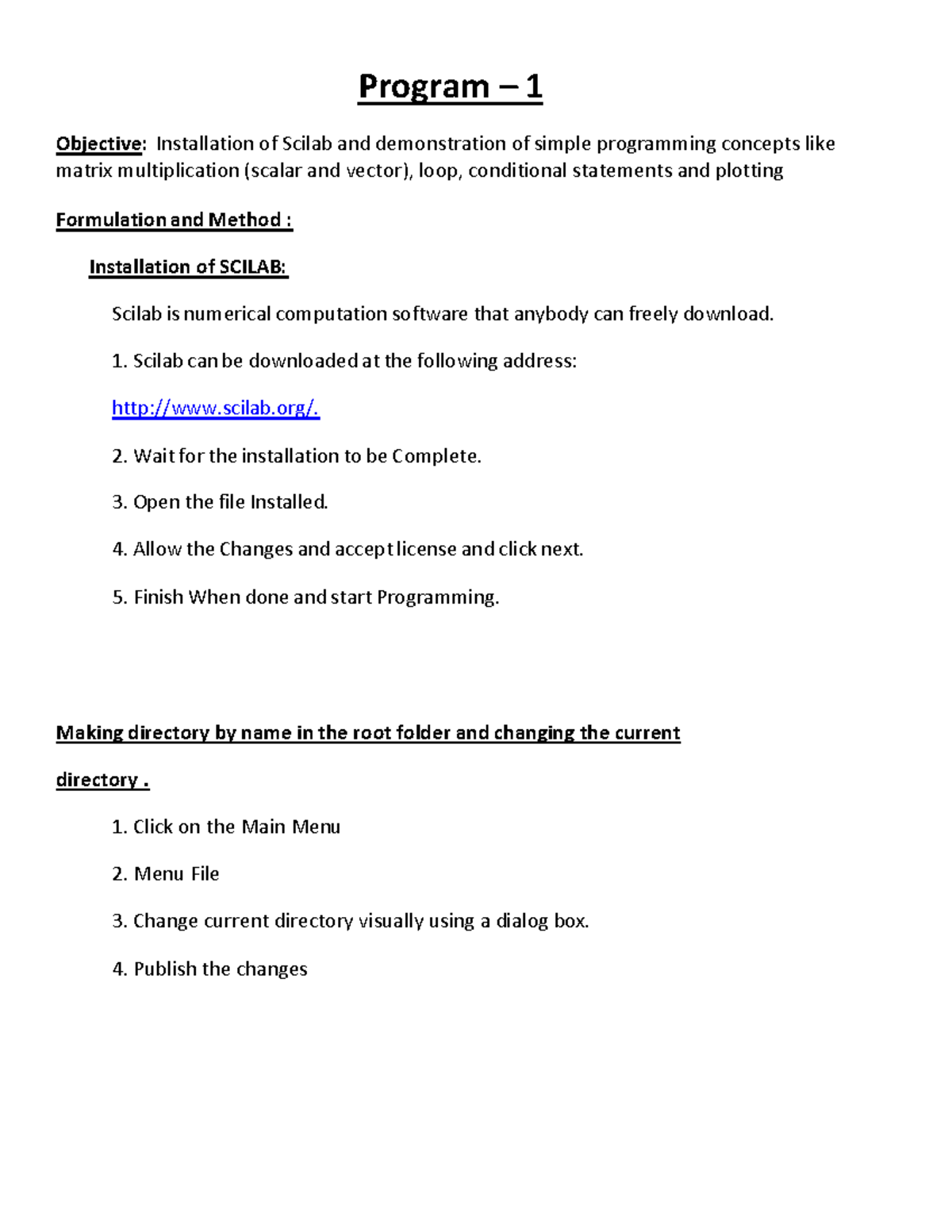 Pslp file 1 - exp 1 - Program – 1 Objective: Installation of Scilab and ...