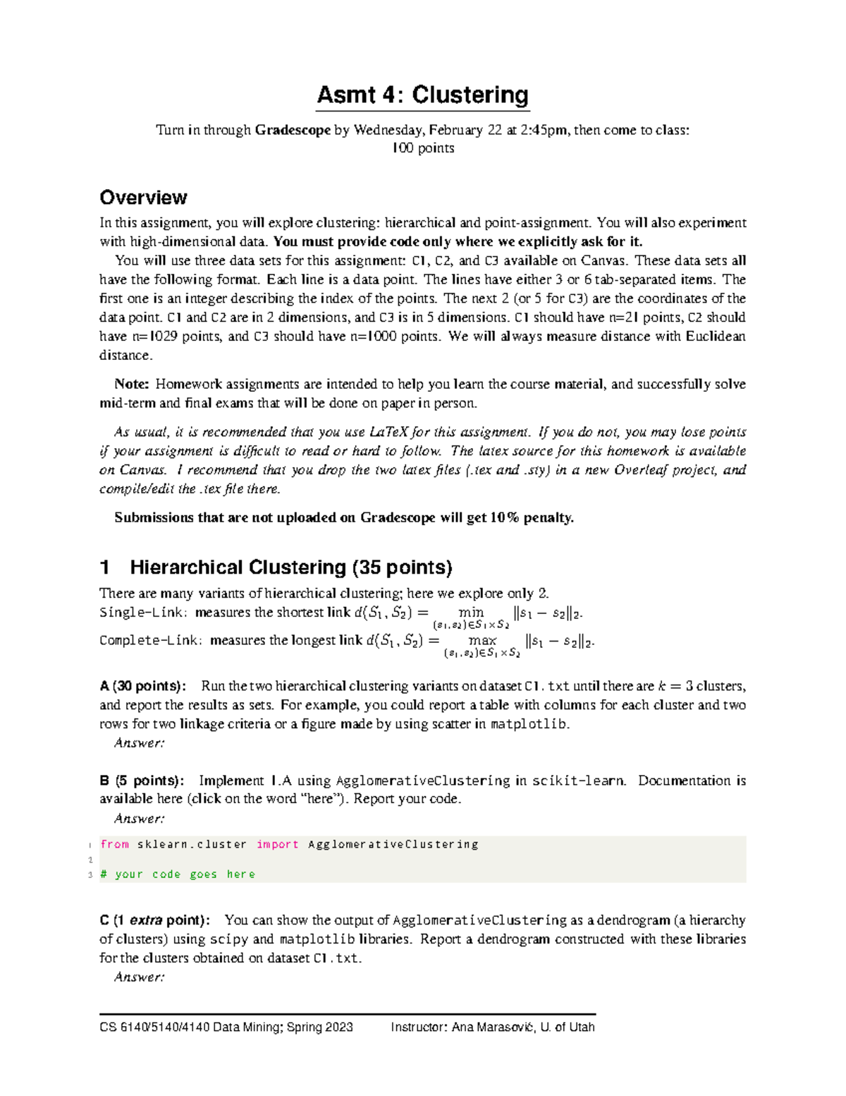 A4-Clustering-2 - Assignments - Asmt 4: Clustering Turn in through Gradescope by Wednesday ...