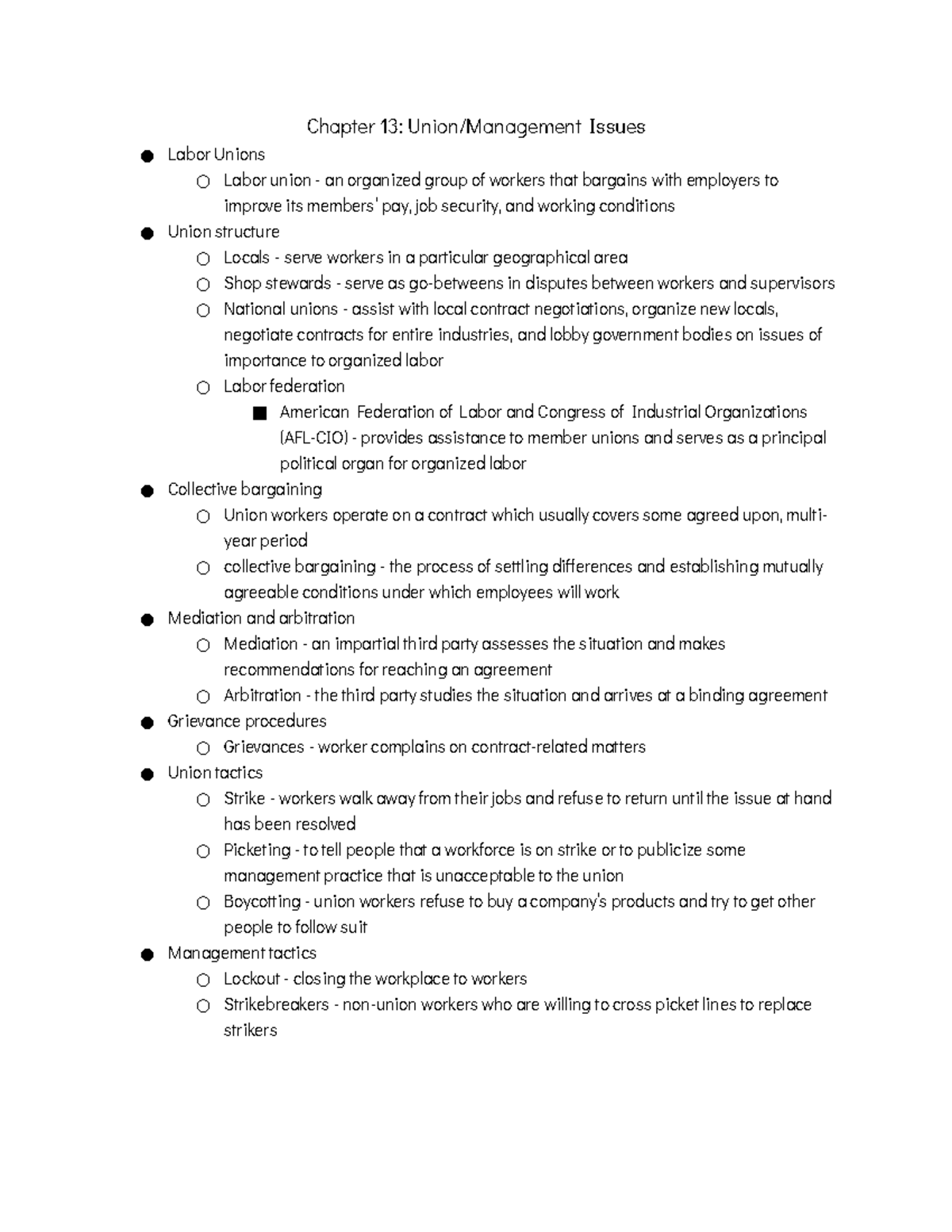 Chapter Thirteen Union Management Issues - Chapter 13: Union/Management ...
