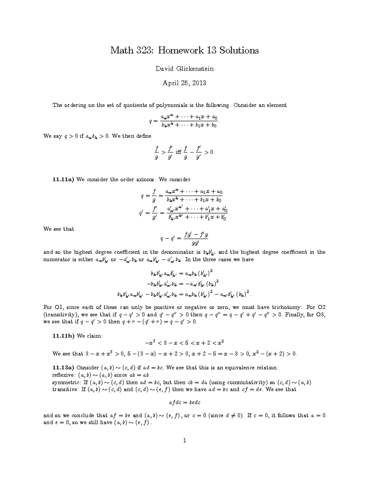 Hw13sol - Solutions to homework assignment 13 - Math 323: Homework 13 ...
