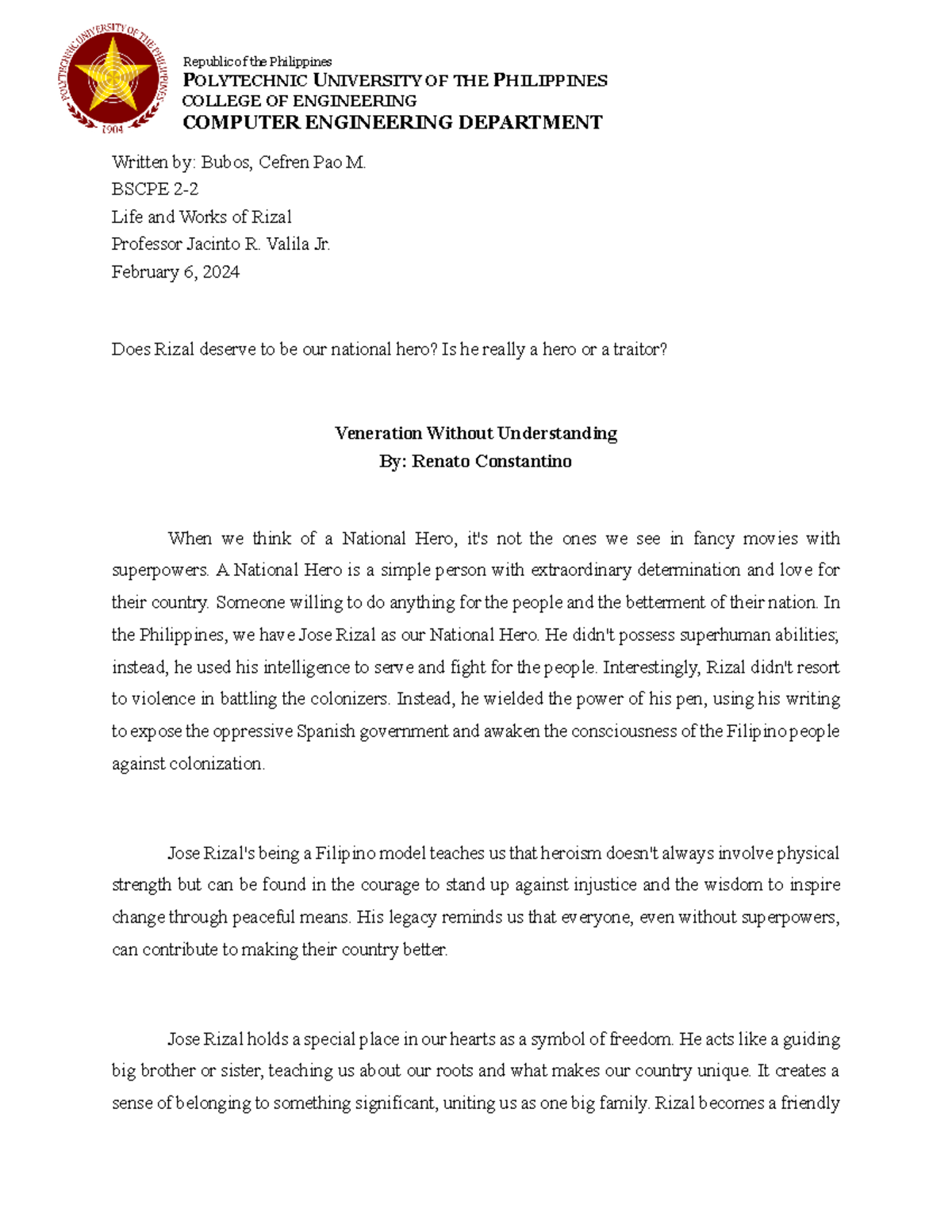 Bubos, Cefren Pao M. (Veneration Without Understanding by Renato ...