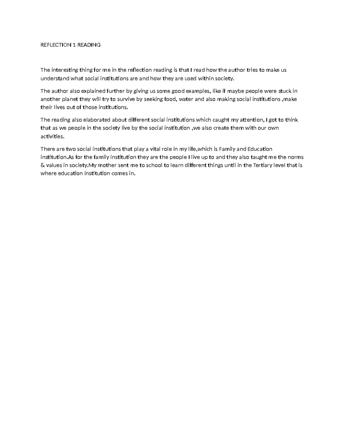 Soc - Sociology Term 3 tutorial work - REFLECTION 1 READING The ...