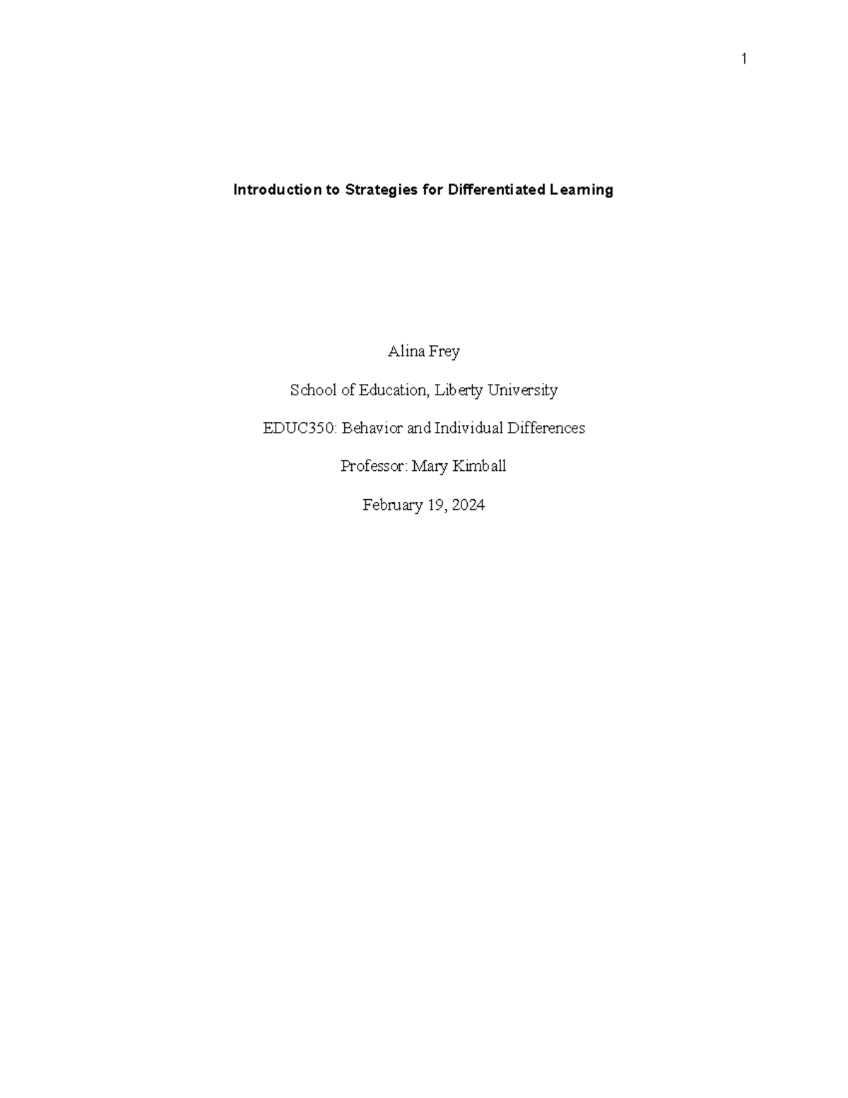 Differentiation Paper - Introduction to Strategies for Differentiated ...