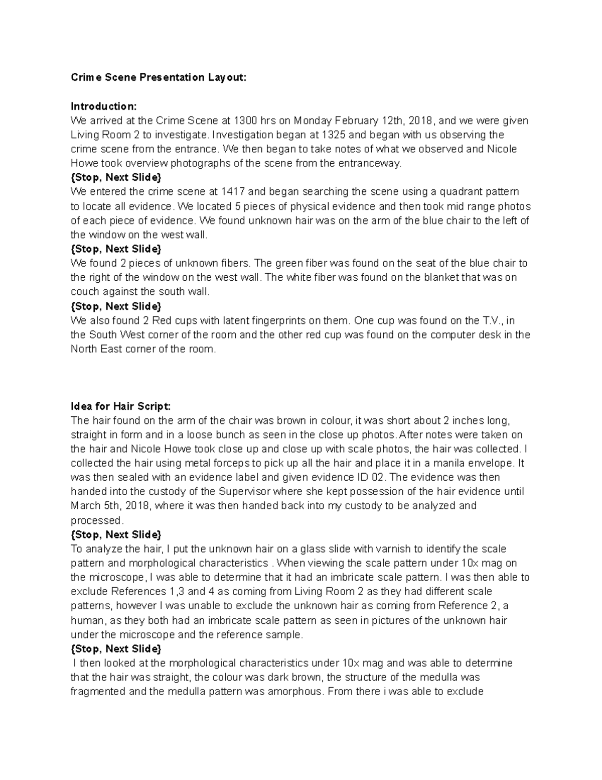 FRSC 1011 Mock Trial Presentation - Crime Scene Presentation Layout ...