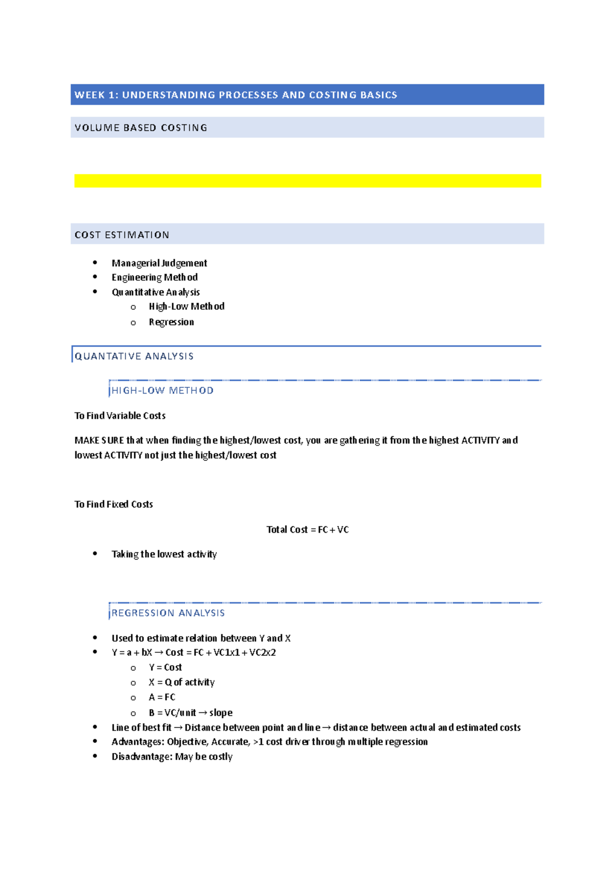 Formulas - Practical - WEEK 1: UNDERSTANDING PROCESSES AND COSTING ...