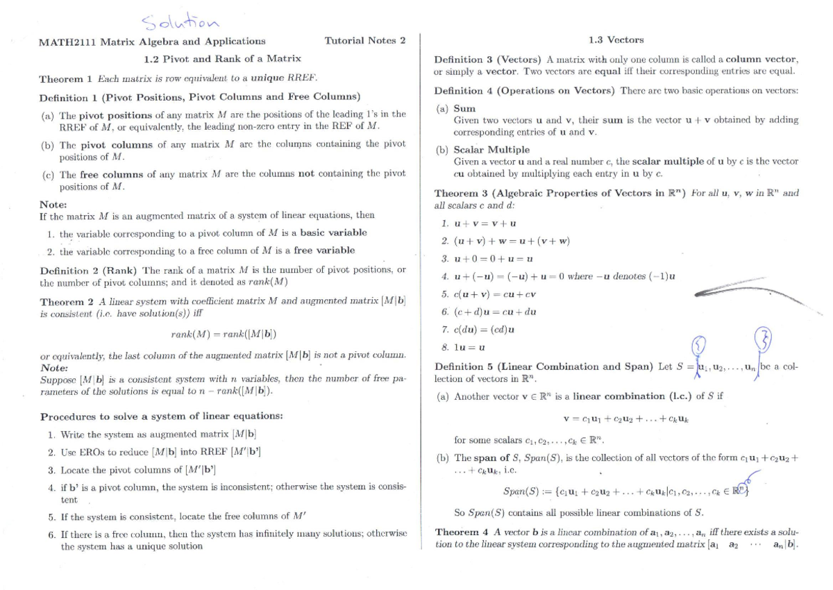 T02 sol - Matrix Algebra - Studocu