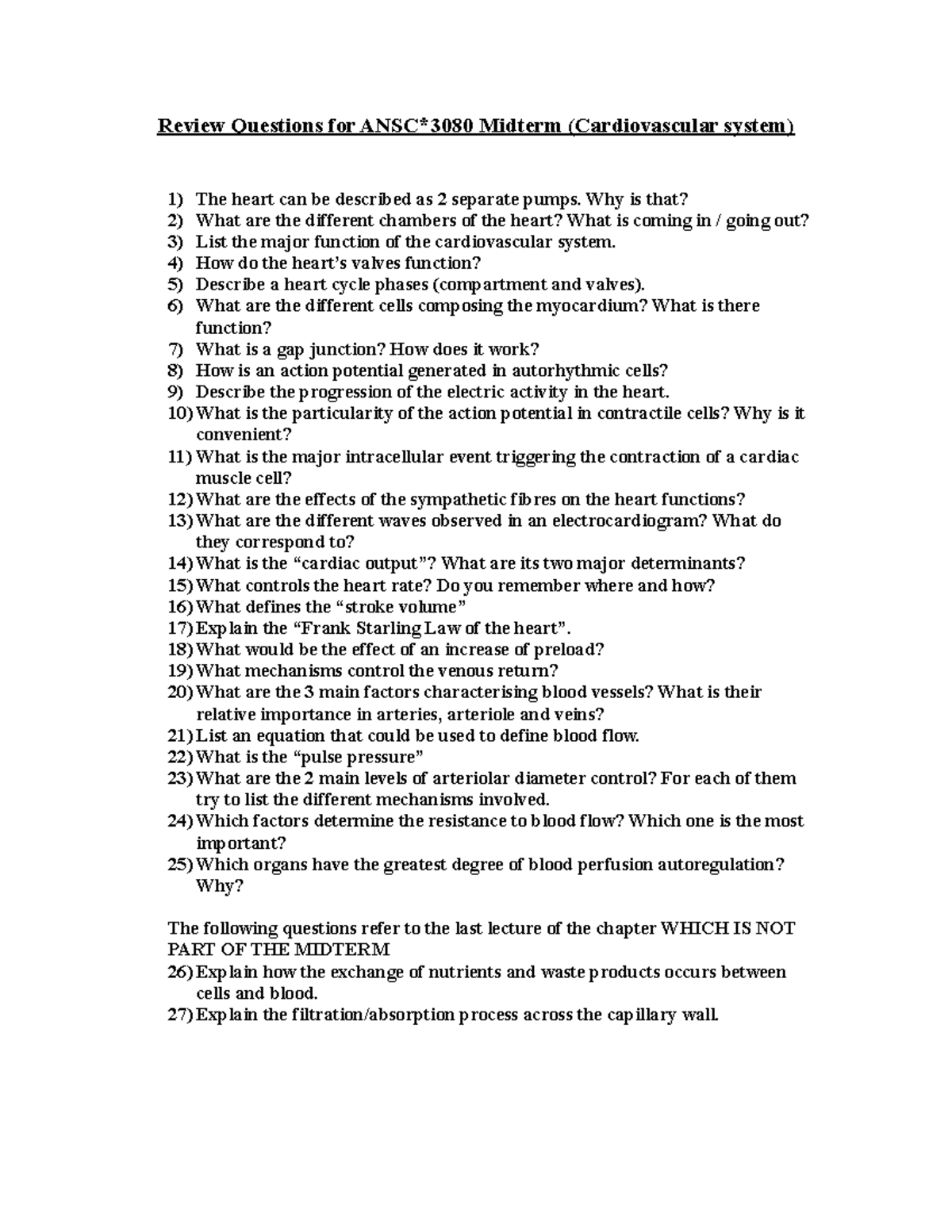 Review Questions Cardiovascular - Review Questions for ANSC*3080 ...