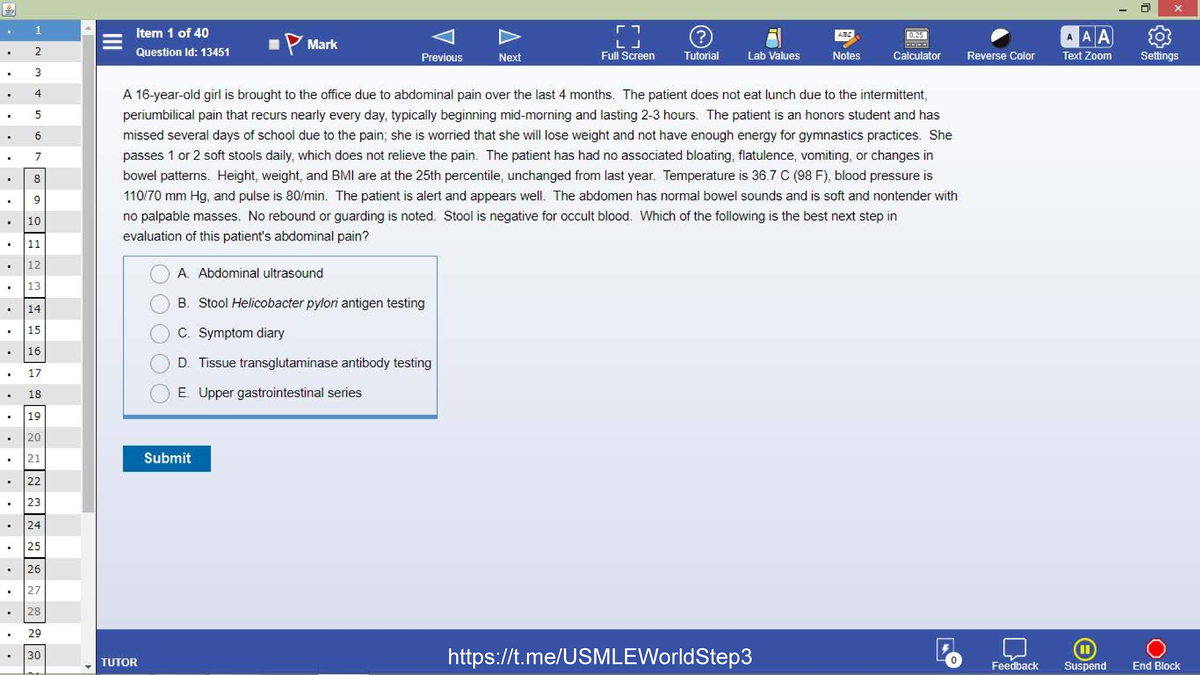 Advanced - GIT Block 1- @ Usmleworld Step 3 - 2 3 4 5 6 7 8 9 10 11 ...