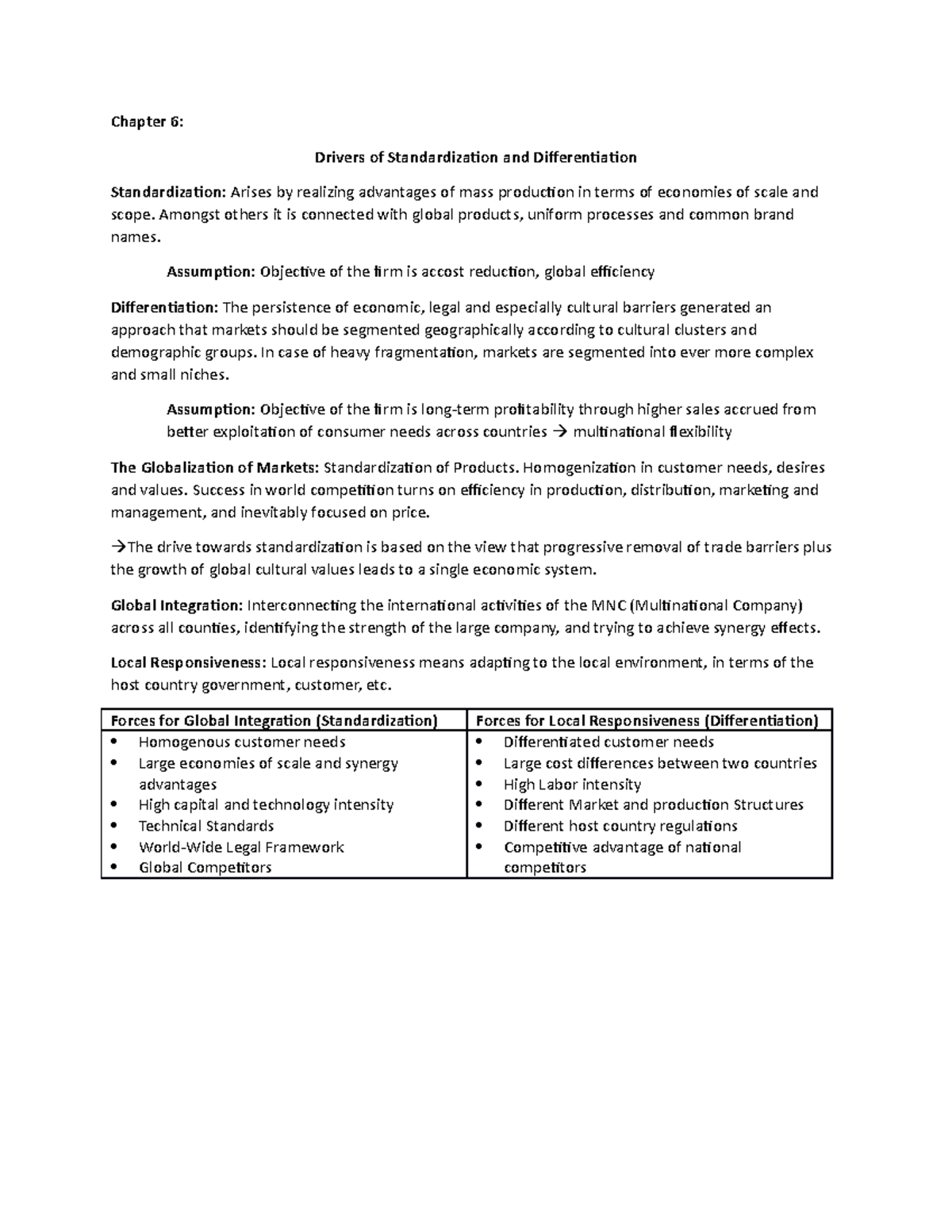 Zusammenfassung IM Chapter 6 - Chapter 6: Drivers of Standardization ...