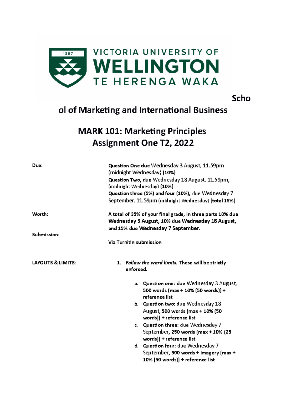 MARK101 Assignment one T2Fashion - Scho ol of Marketing and International Business MARK 101 ...