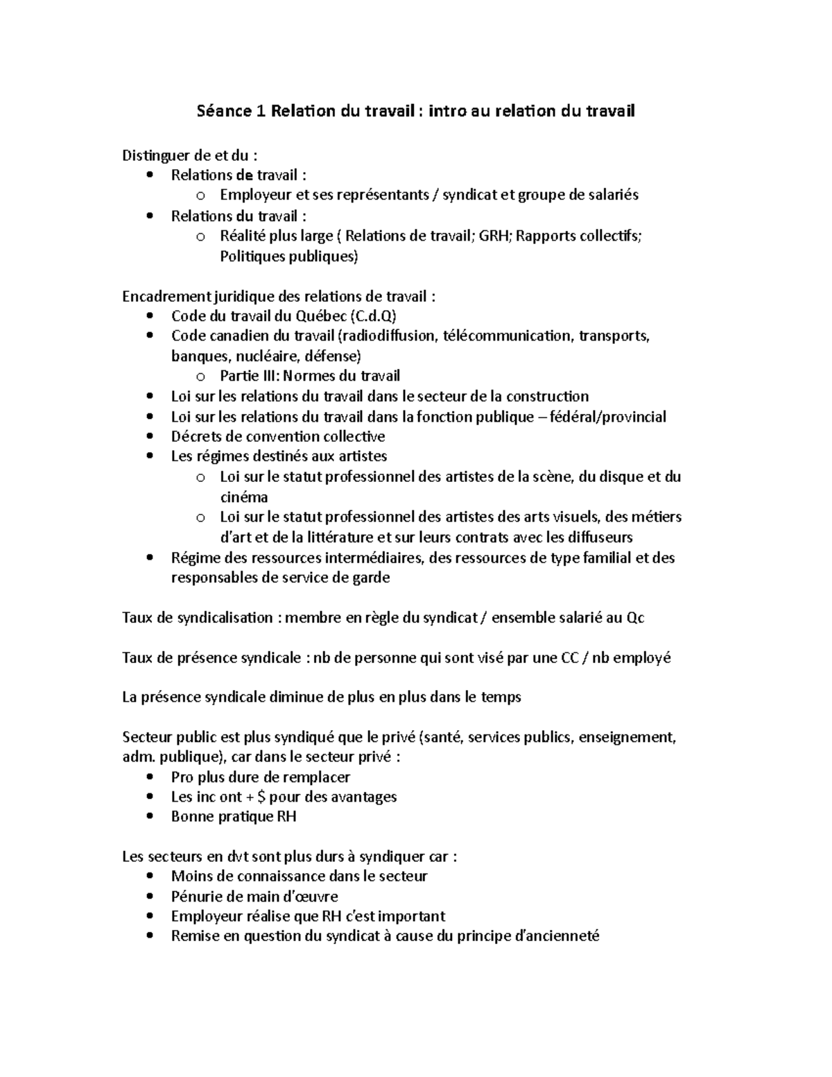 Relation du travail dans le monde de l'entreprise - Séance 1 Relation ...