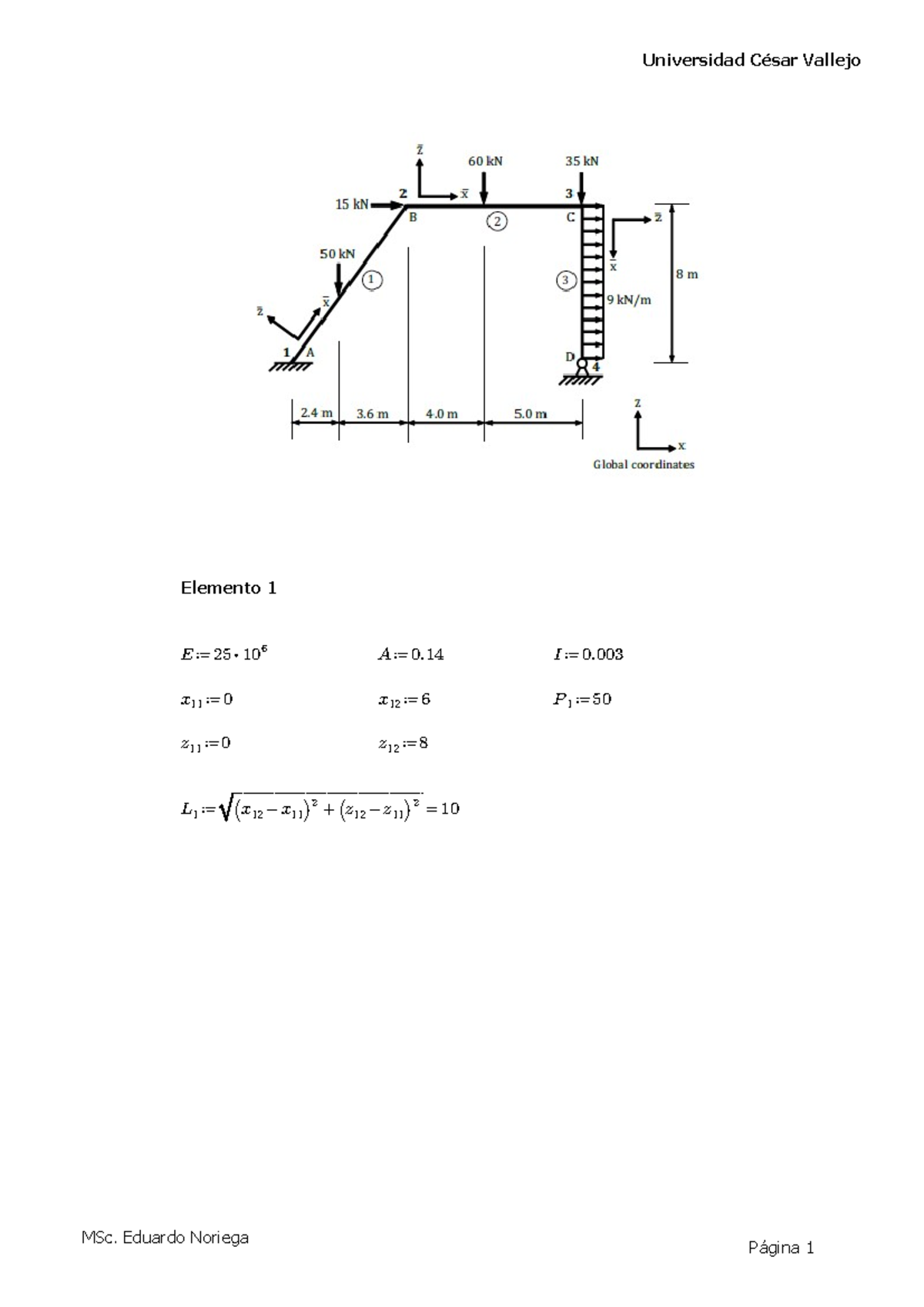Estructura Rígida - dddd - Elemento 1 E ≔ 25 ⋅ 10 6 A ≔0 I ≔0. x ≔ 11 0 ...