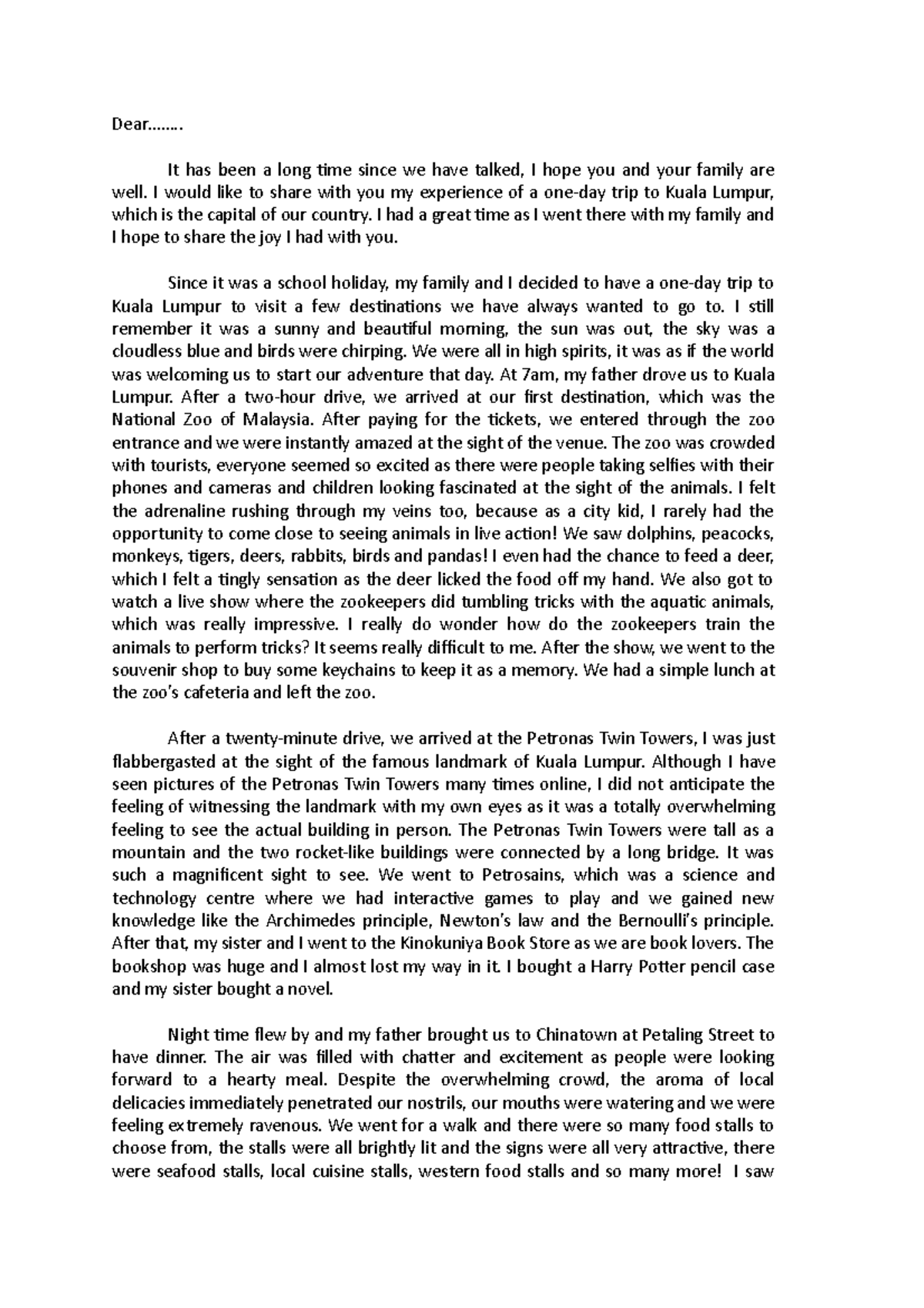 Email On A Visit To KL Own Additional Essay Dear It Has