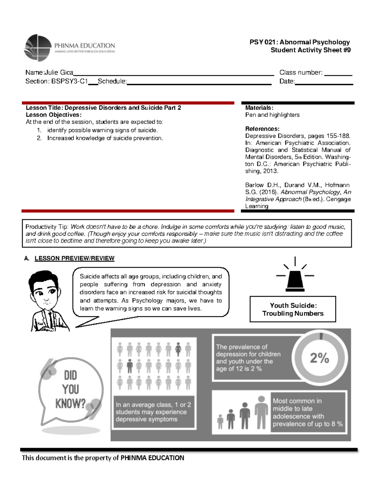 SAS-9-GICA - Sas - Student Activity Sheet Productivity Tip: Work doesn ...