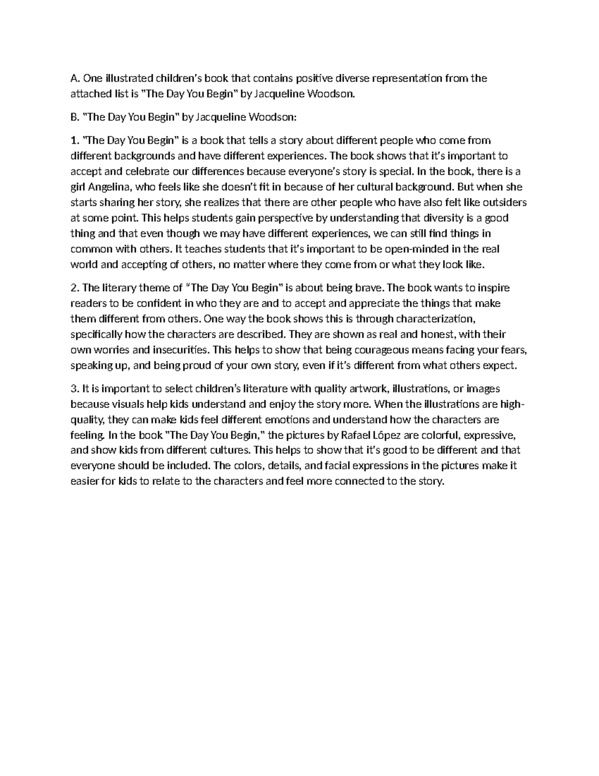 Children's Lit 1 C970 Final - A. One illustrated children's book that ...