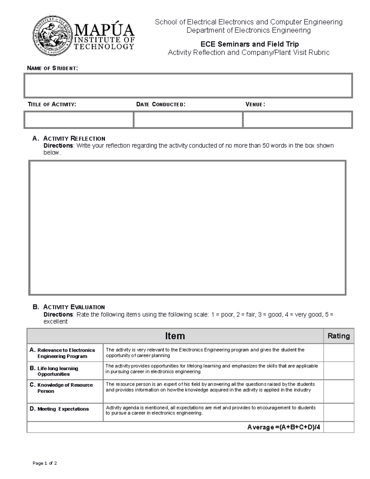 Field Trip Rubric.doc - School of Electrical Electronics and Computer ...