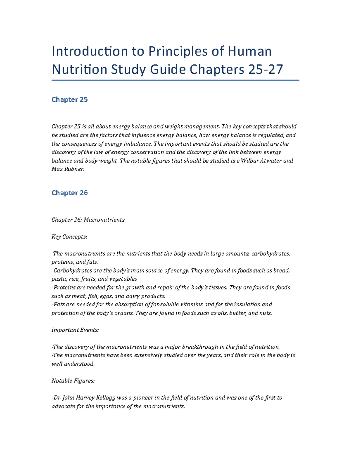 Introduction to Principles of Human Nutrition Study Guide Chapters 25 ...