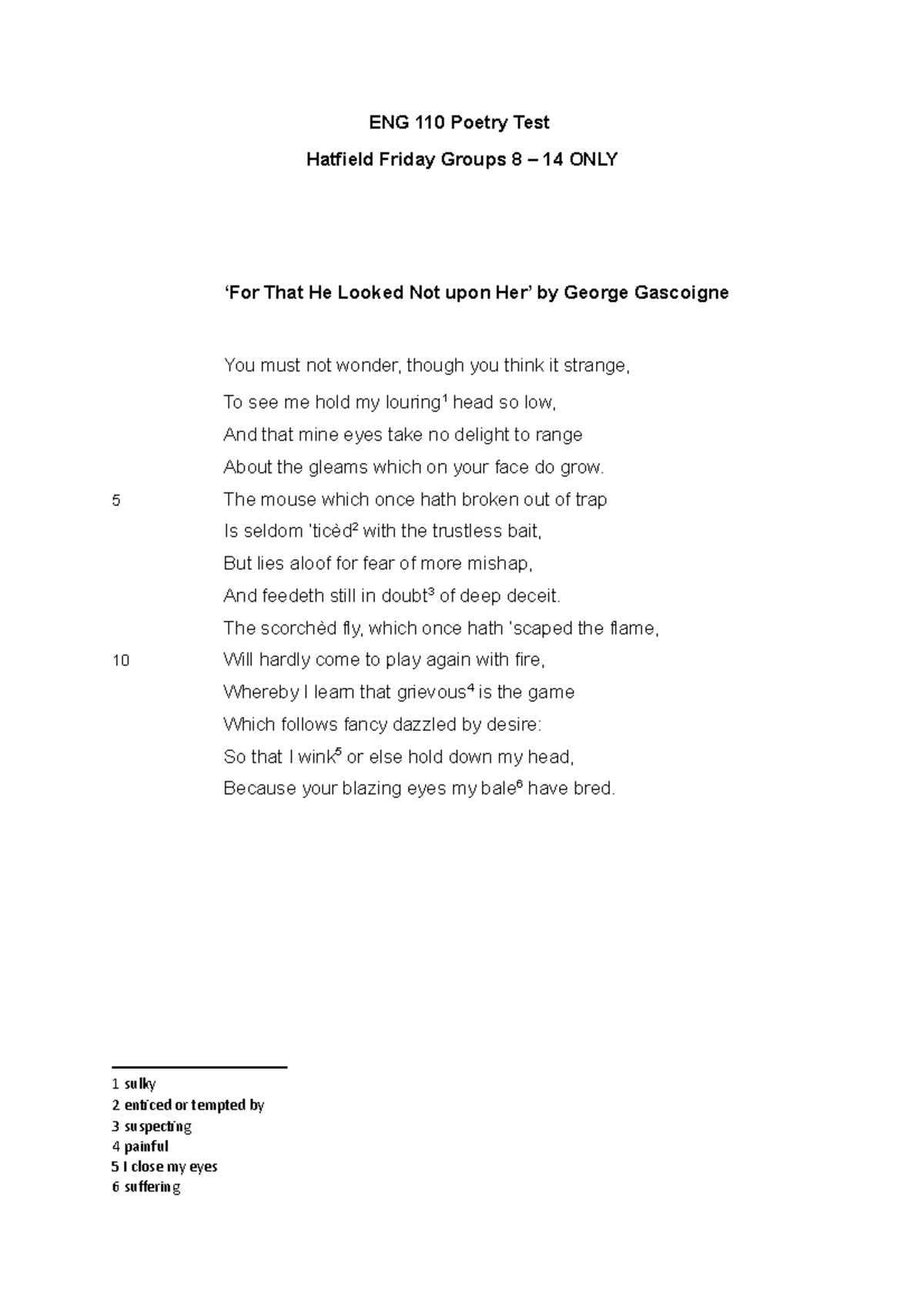 ENG 110 REGARDING SEMESTER WORK STRUC TURE - ENG 110 Poetry Test ...