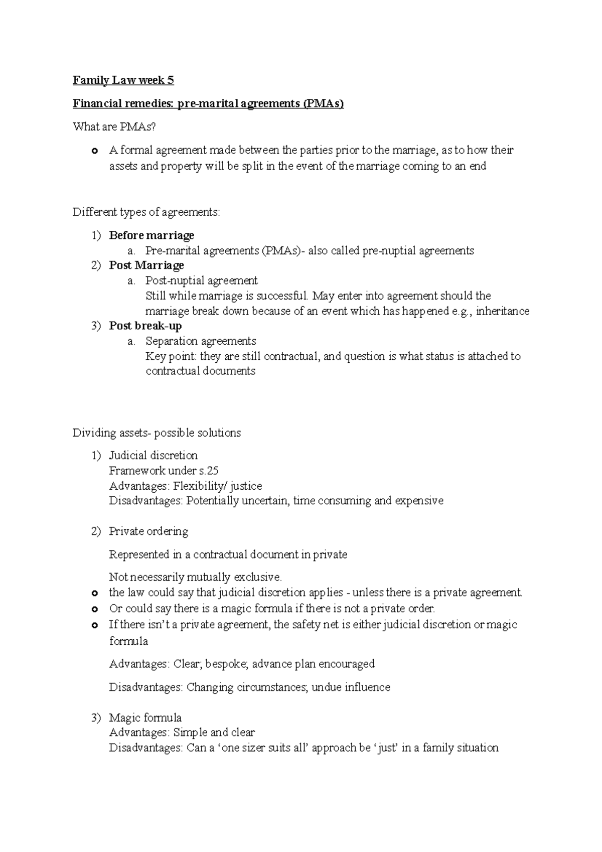 Family law week 5 - Family Law week 5 Financial remedies: pre-marital ...