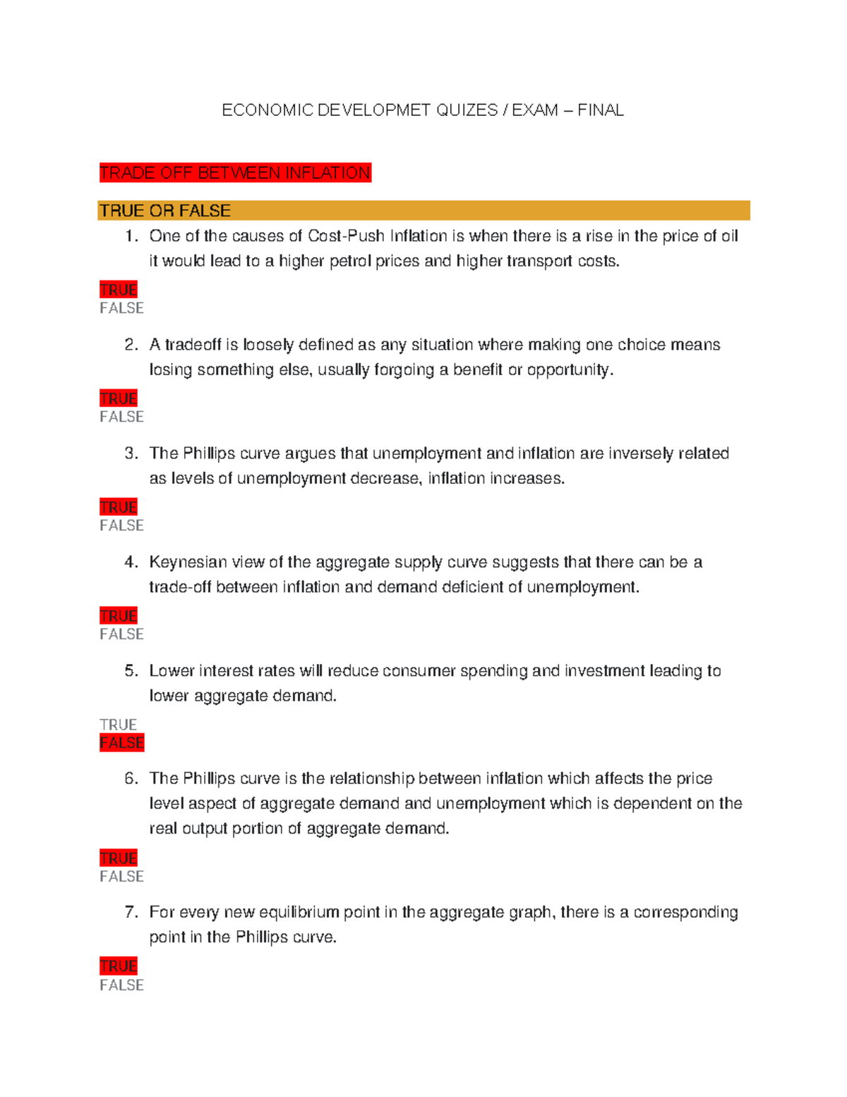 Economic Development Quizes AND EXAM- Final - ECONOMIC DEVELOPMET ...