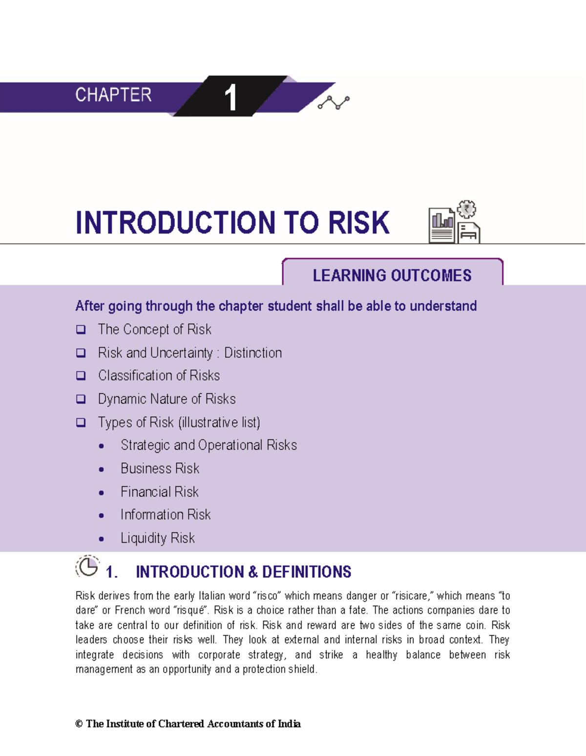 Chapter 1 Introduction - 1 INTRODUCTION TO RISK LEARNING OUTCOMES After ...