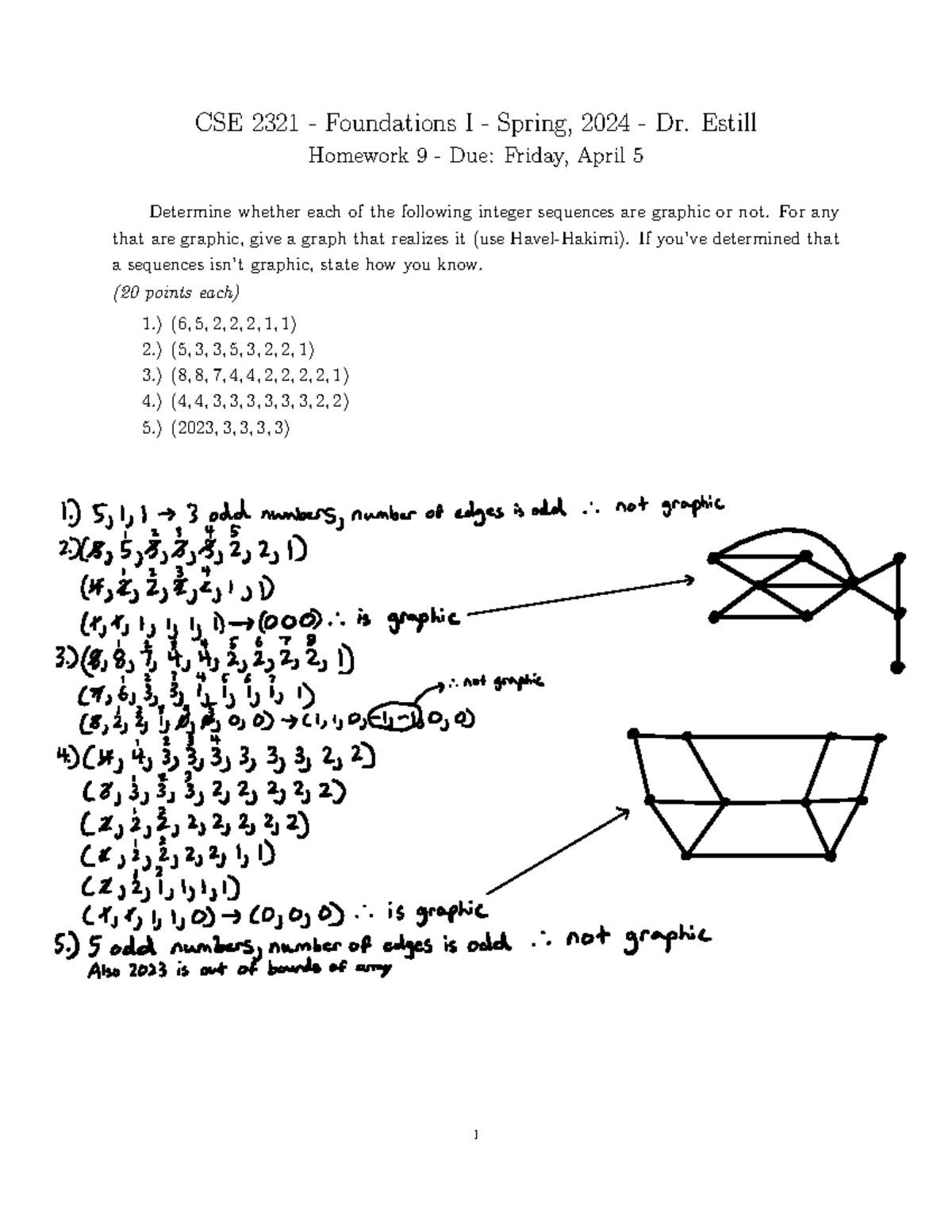 CSE2321+HW+9 - Homework 9 - CSE 2321 - Foundations I - Spring, 2024 - Dr. Estill Homework 9 ...