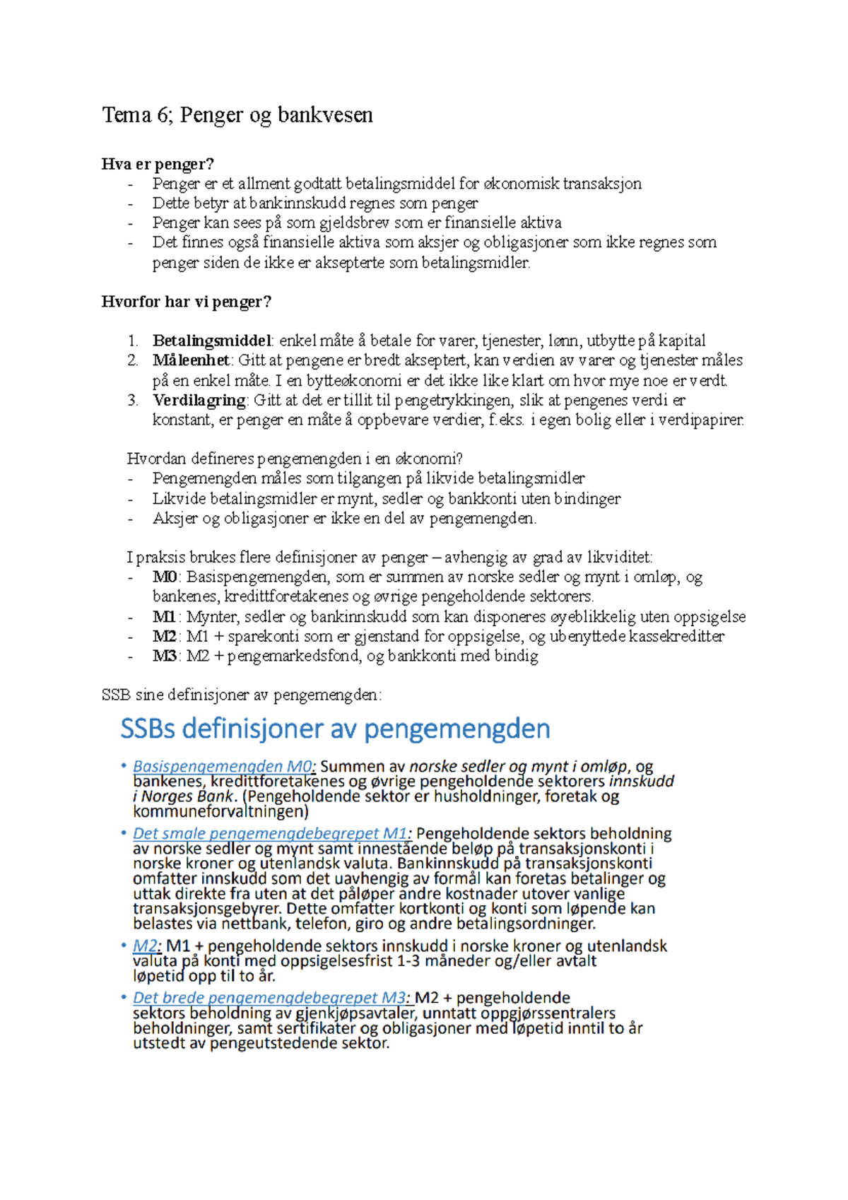 Tema 6, Penger og bankvesen - Tema 6; Penger og bankvesen Hva er penger? - Penger er et allment ...
