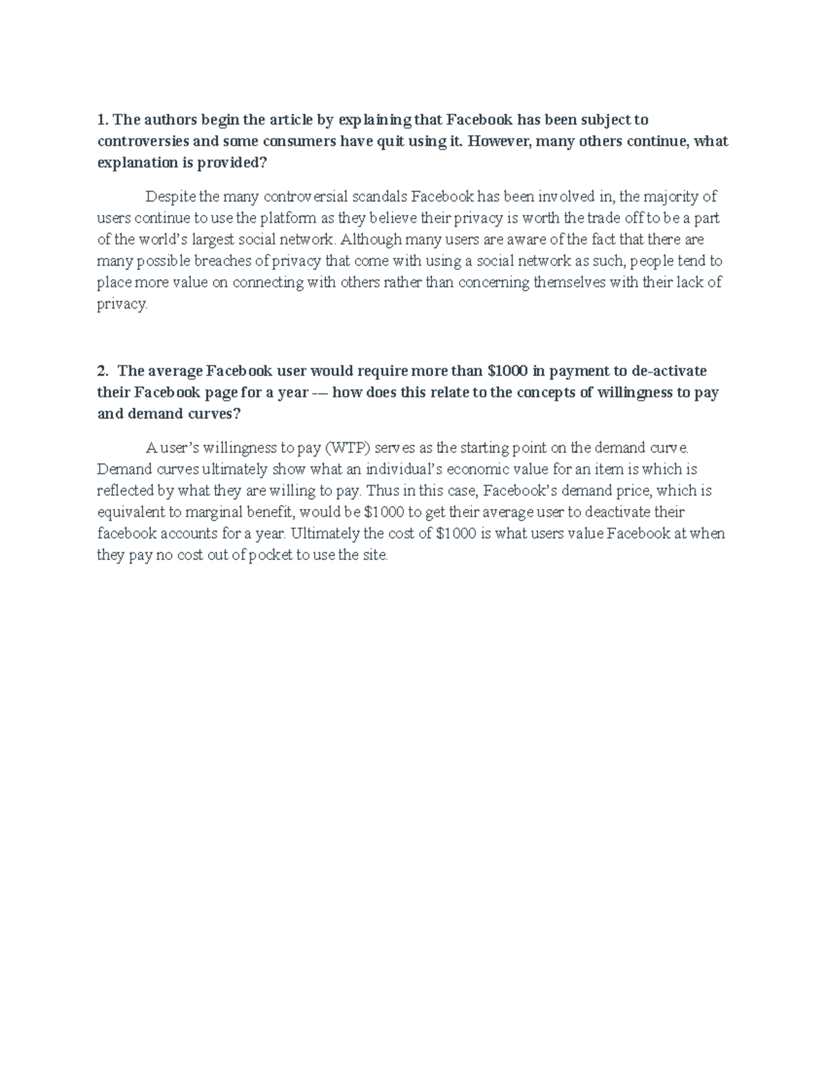 Facebook Writing Assignment - The authors begin the article by ...