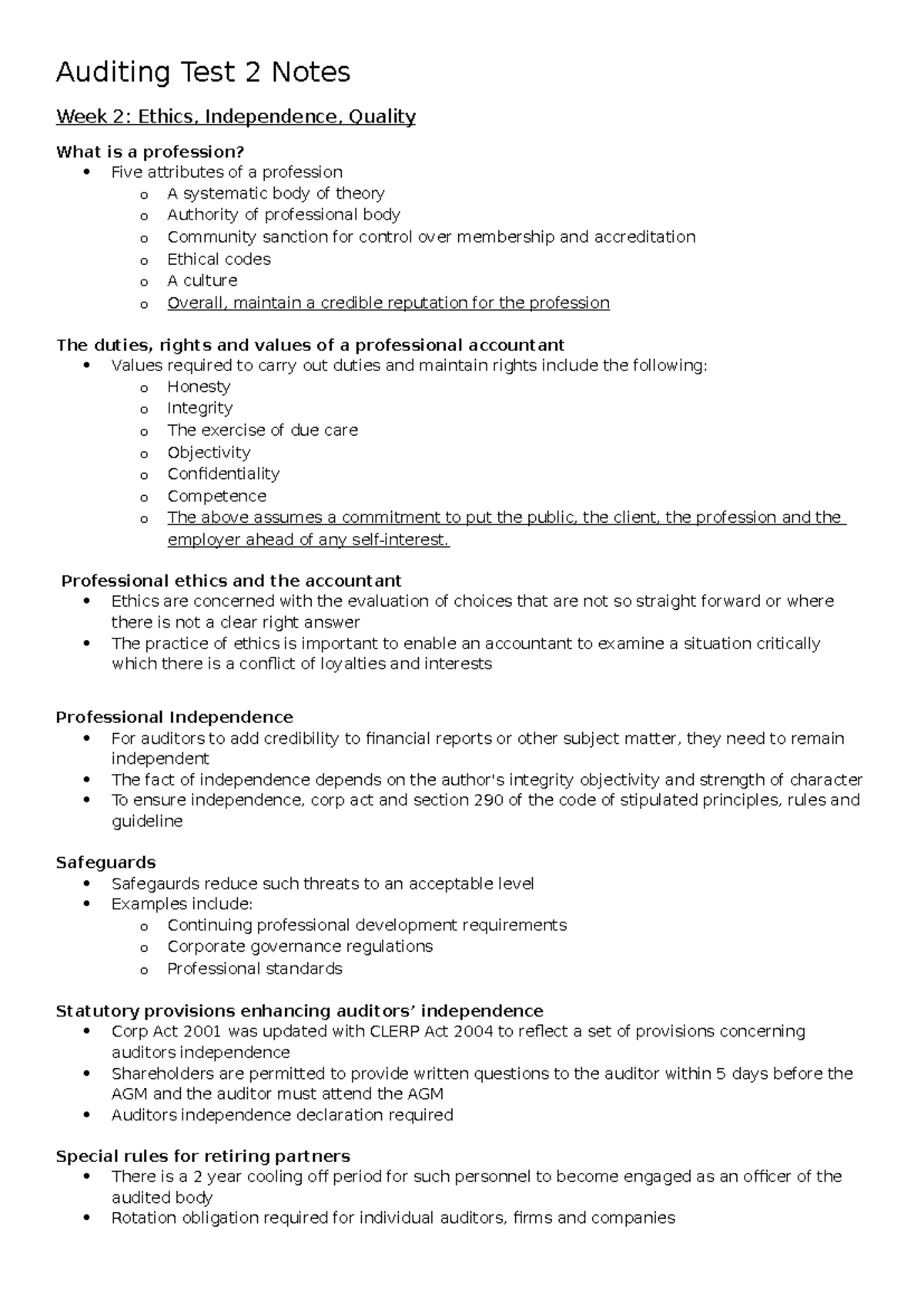 Auditing Test 2 Notes - Auditing Test 2 Notes Week 2: Ethics ...