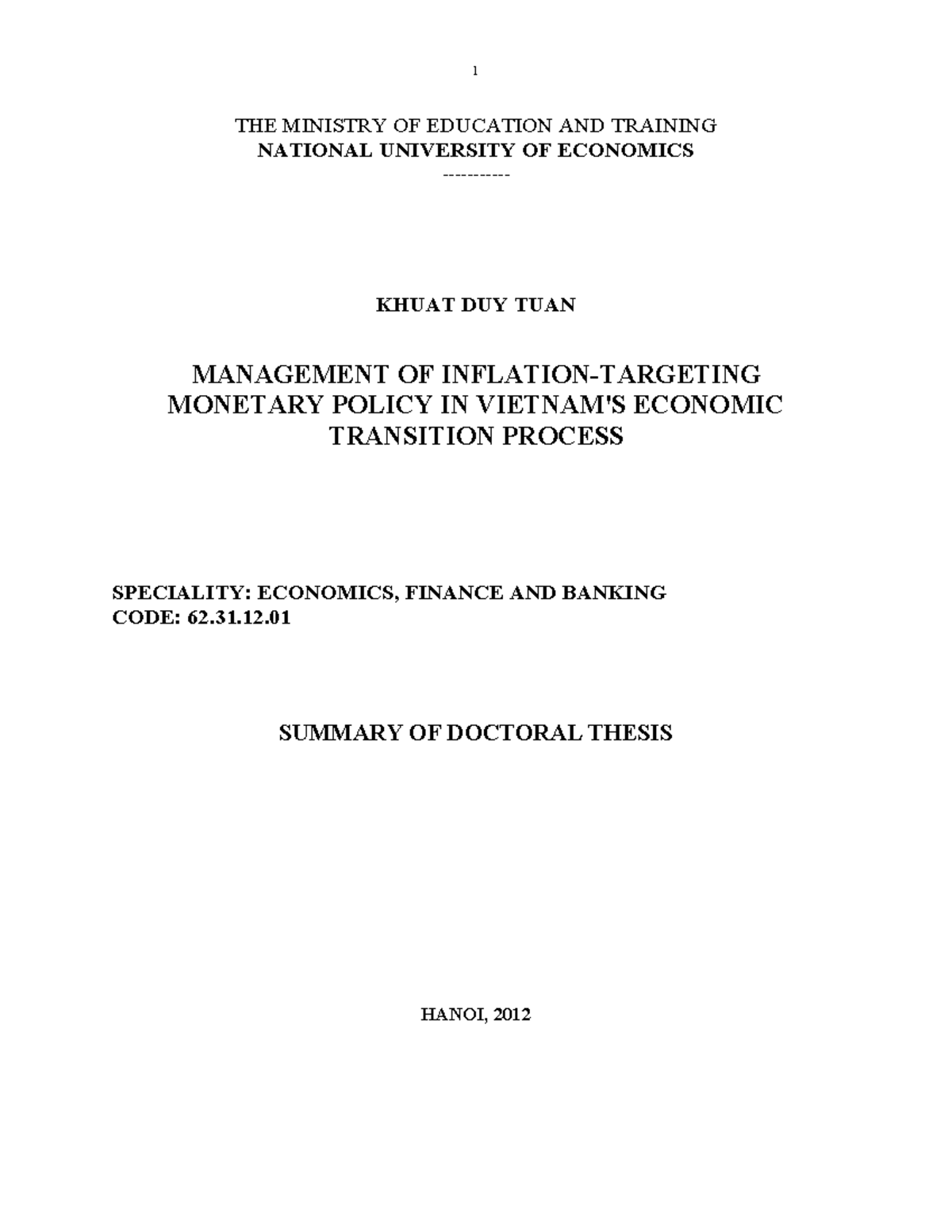 MANAGEMENT OF INFLATION-TARGETING MONETARY POLICY IN VIETNAM'S ECONOMIC ...