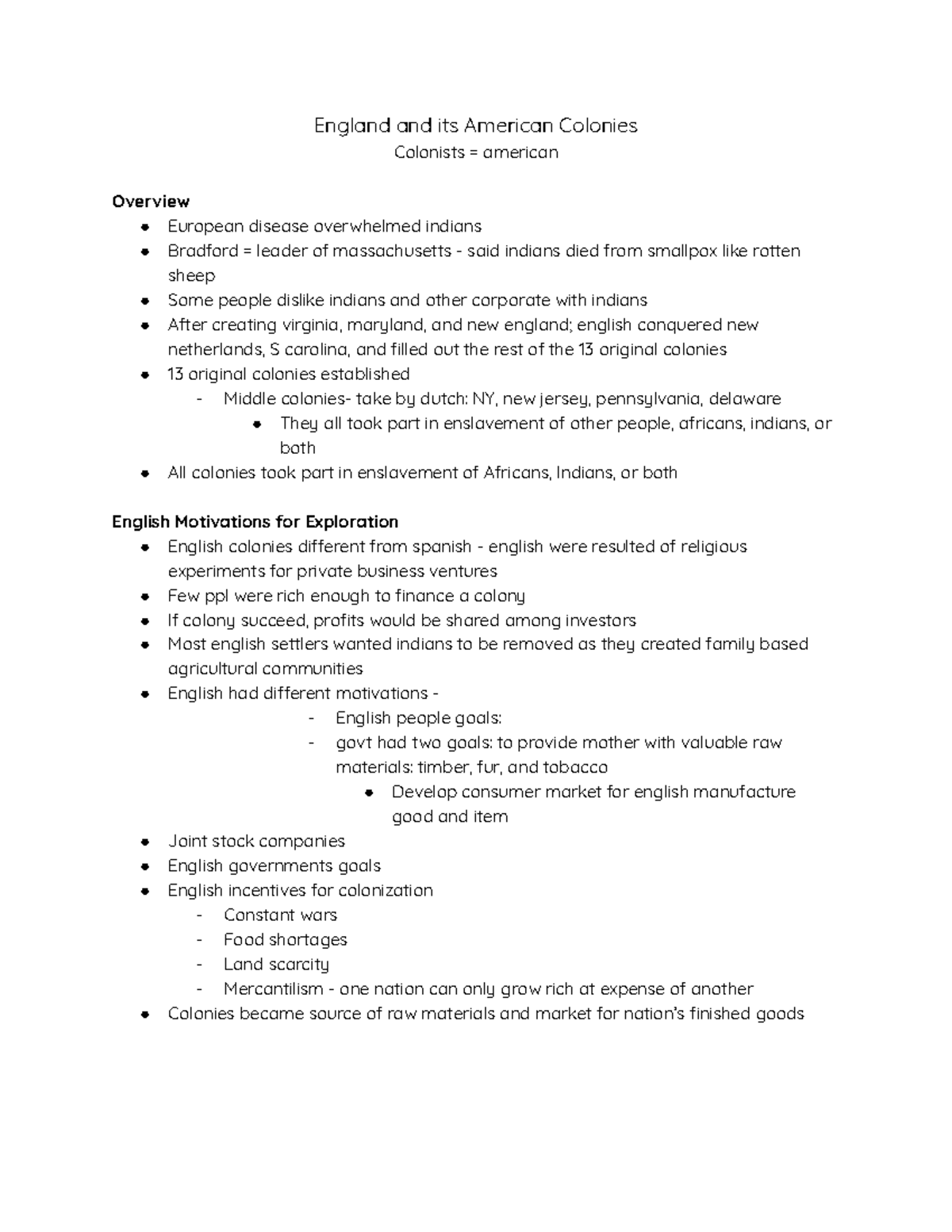 HIST 105 England and its American Colonies - England and its American ...