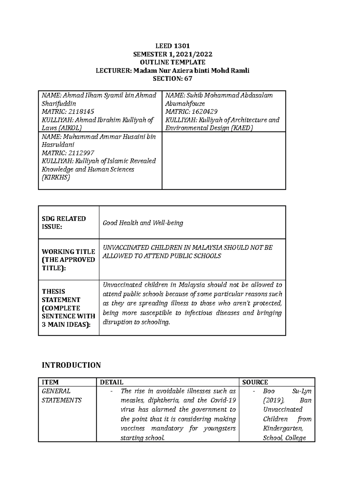 Group 3 Extended Essay Outline LEED 1301 - LEED 1301 SEMESTER 1, 2021 ...