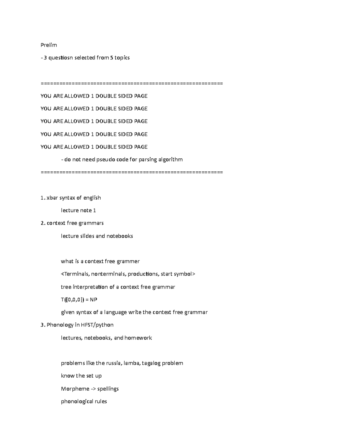 Prelim - Exam 1 - Prelim 3 questiosn selected from 5 topics - Studocu
