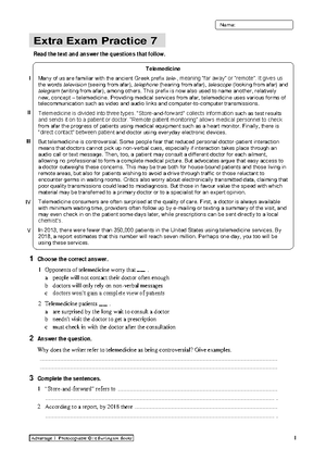 Advantage 1-reading exam extra practice 2 - Advantage 1 Photocopiable ...