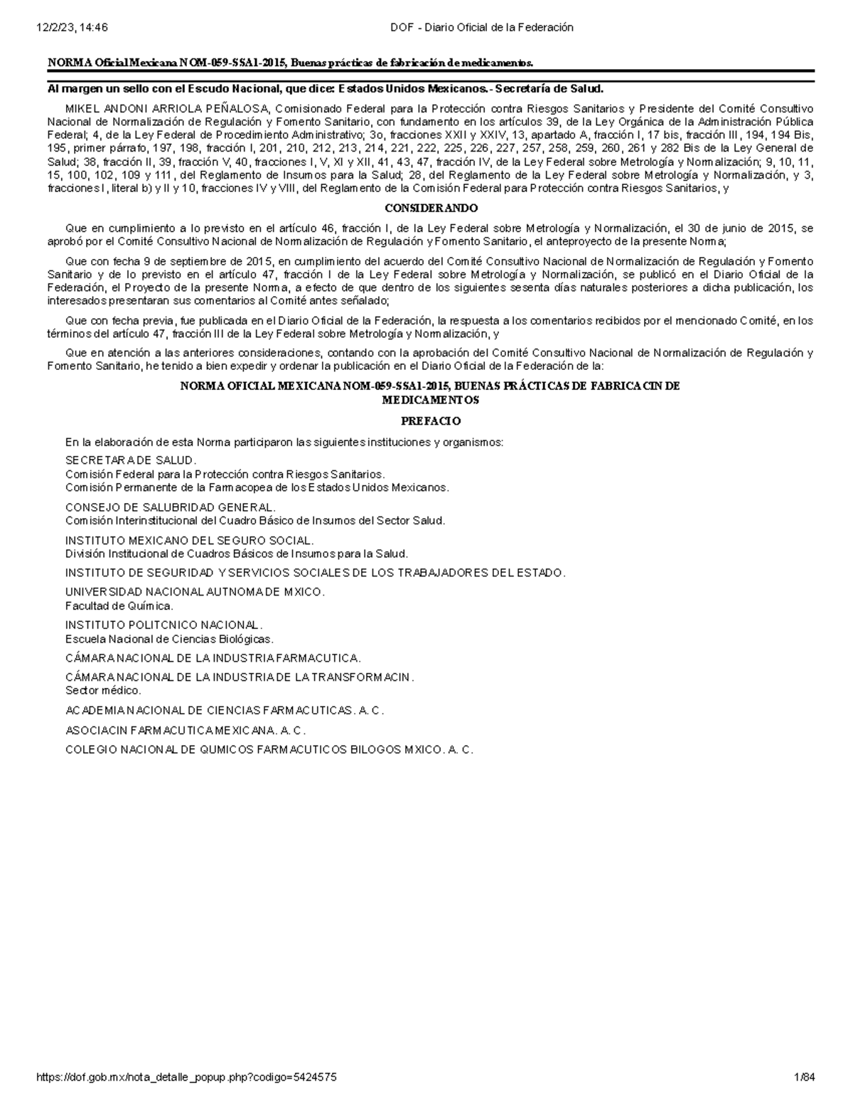 NOM 059 - legislación farmacéutica - NORMA Oficial Mexicana NOM-059 ...