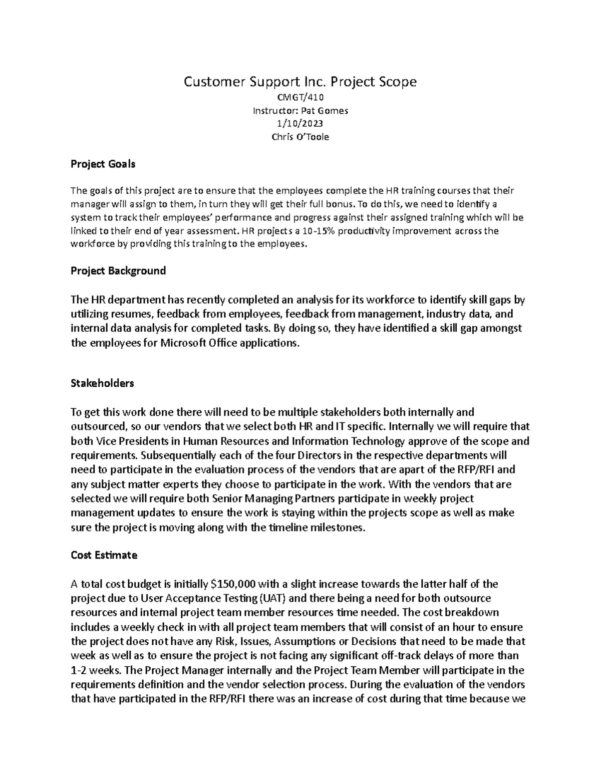 Week 3 - Customer Support Inc. Project Scope Template - Customer ...