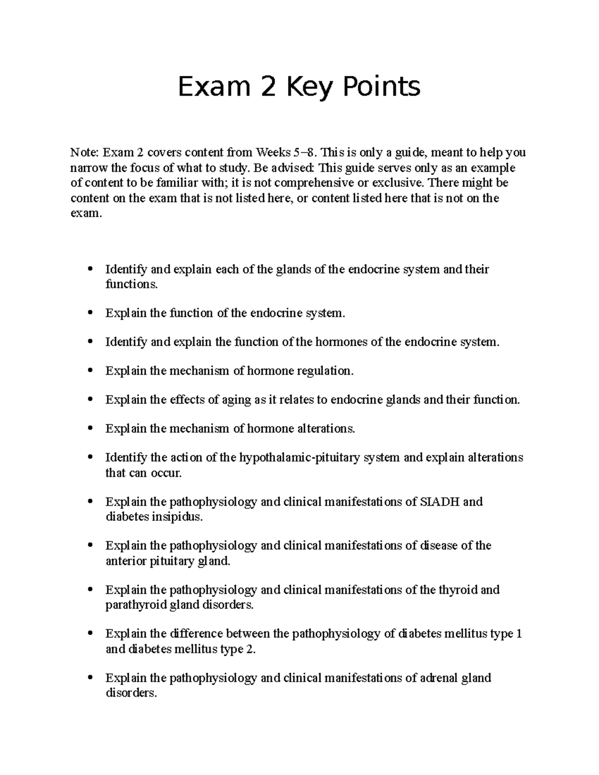 Key points for Exam 2 - Exam 2 Key Points Note: Exam 2 covers content ...