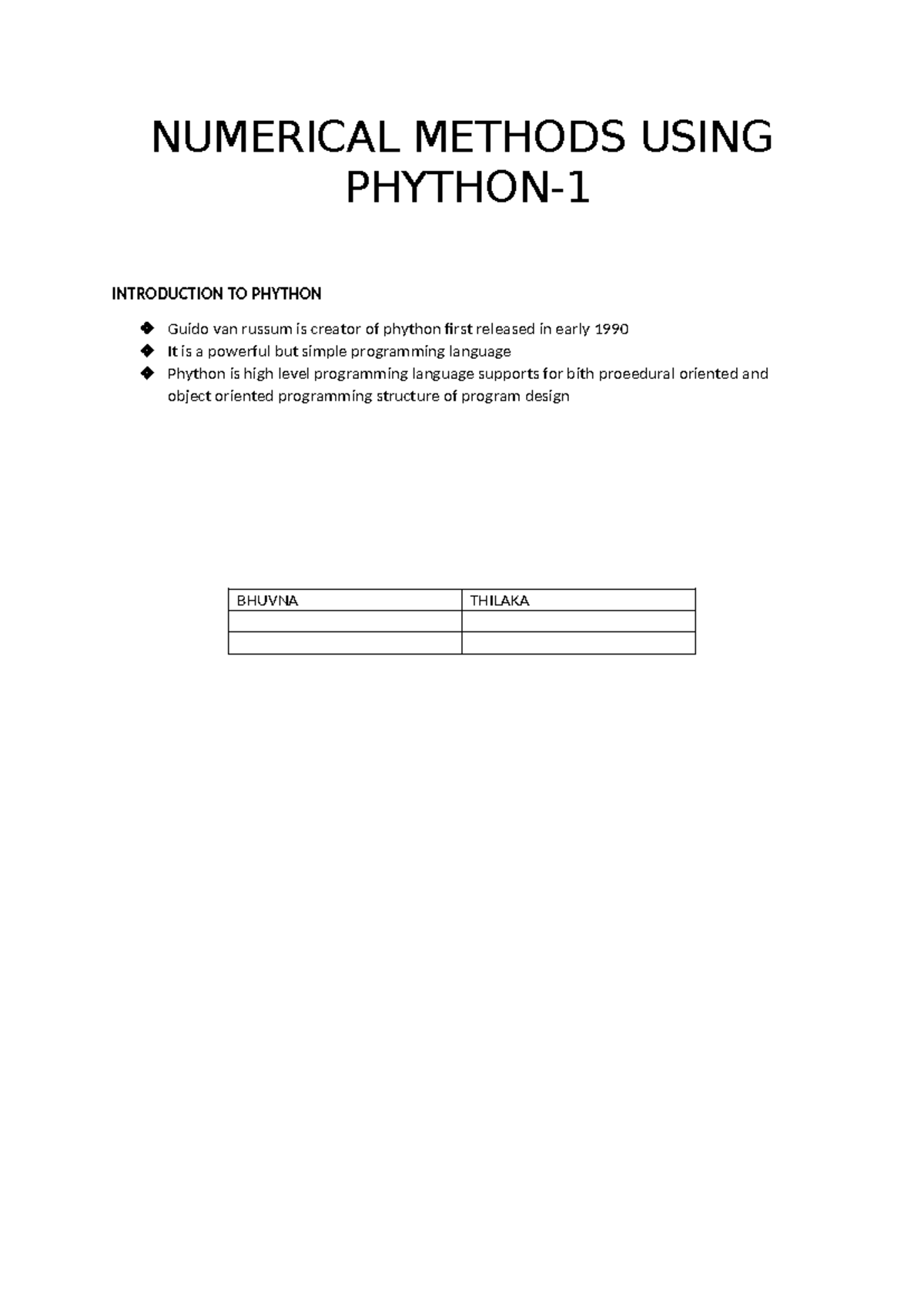 Numerical Methods Using Open Elective Ii Numerical Methods Using Phython Introduction To